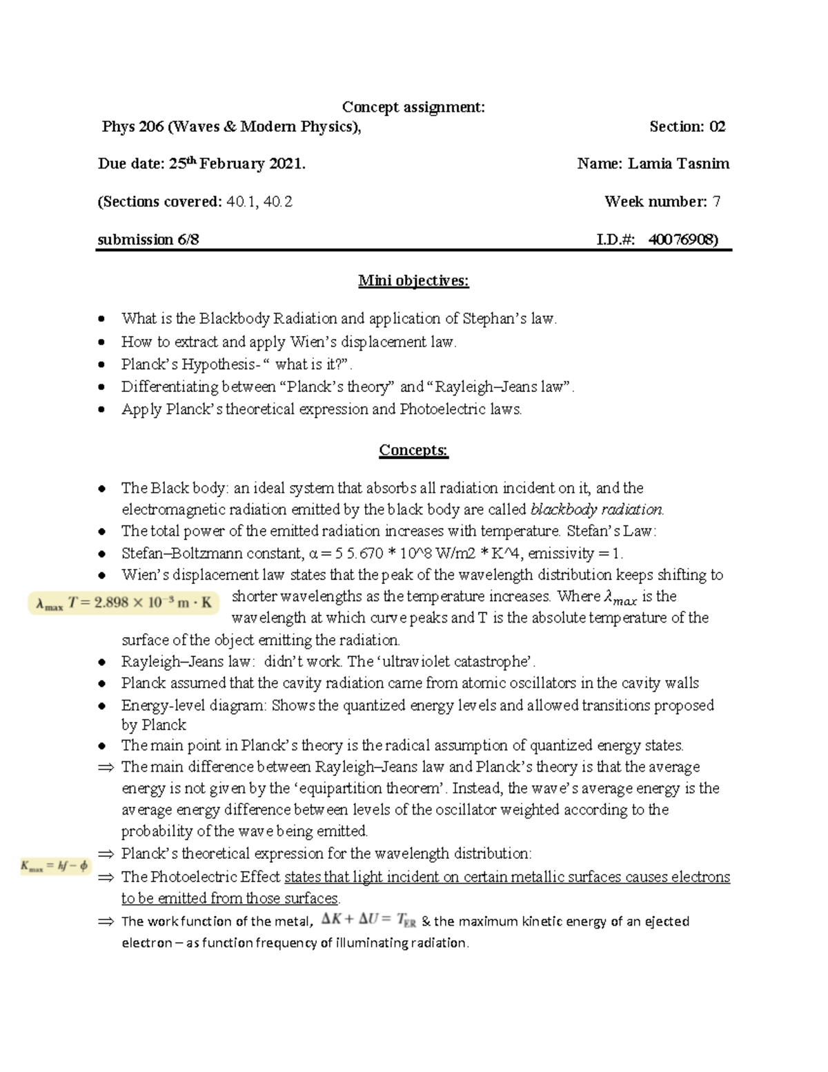 Concept assignment 7 phys 206 - Concept assignment: Phys 206 (Waves ...