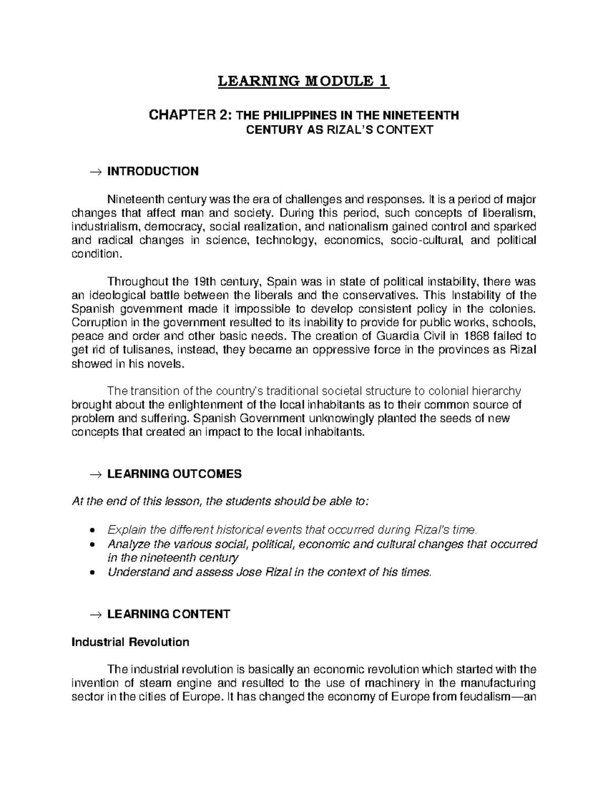 Chapter 2-1 - ... - LEARNING MODULE 1 CHAPTER 2: THE PHILIPPINES IN THE ...