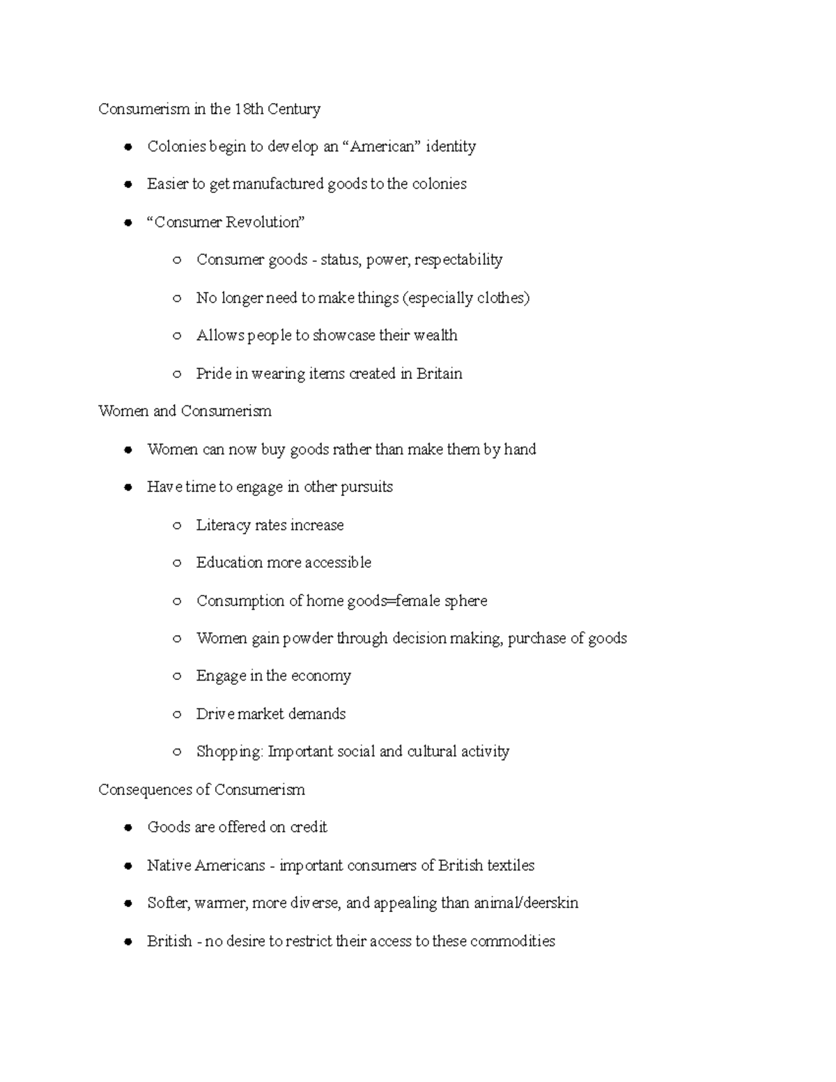History Notes 10 3 - Consumerism in the 18th Century Colonies begin to ...