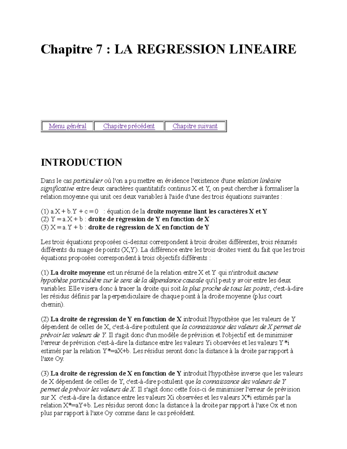 LA Regression Lineaire STAD98 7 - Chapitre 7 : LA REGRESSION LINEAIRE ...