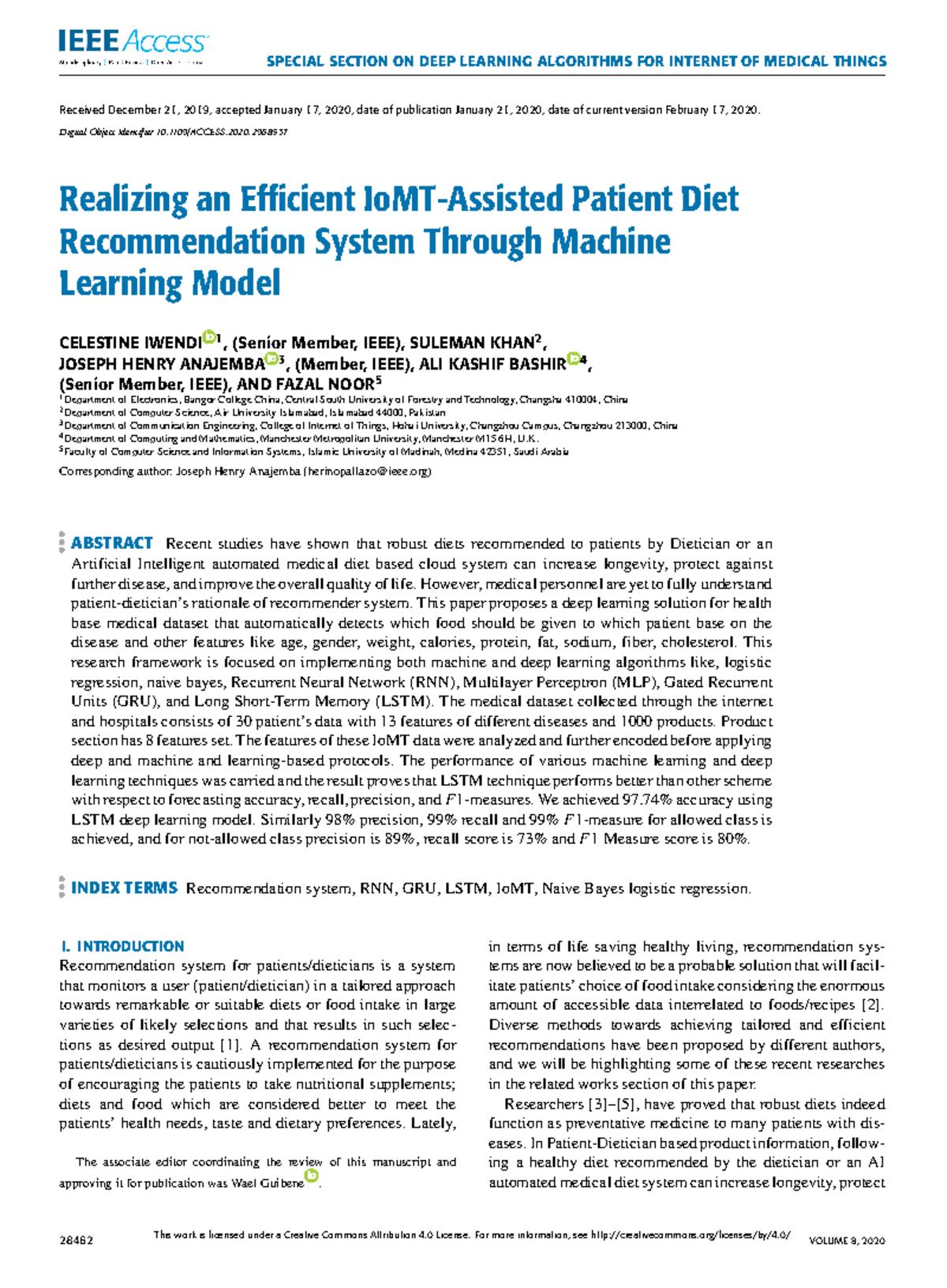 Realizing an Efficient Io MT-Assisted Patient Diet Recommendation System Through Machine ...