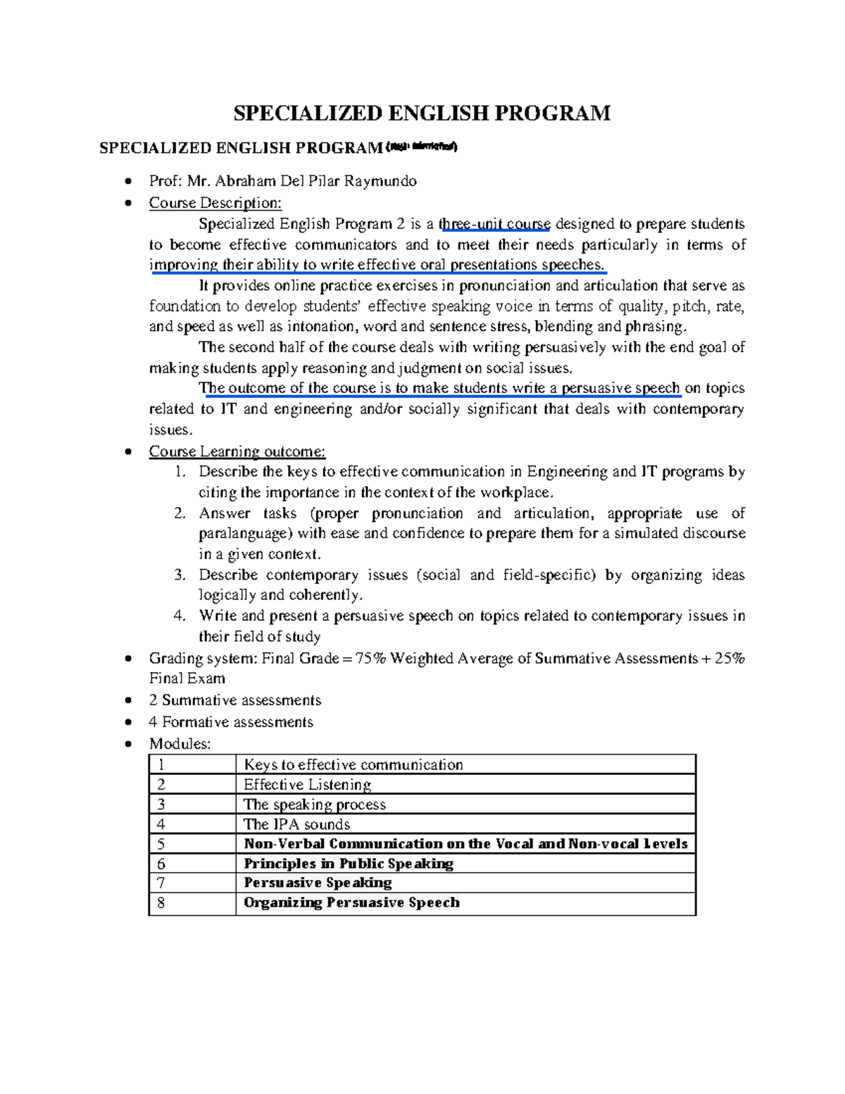 Reviewer notes to SA - SPECIALIZED ENGLISH PROGRAM SPECIALIZED ENGLISH ...