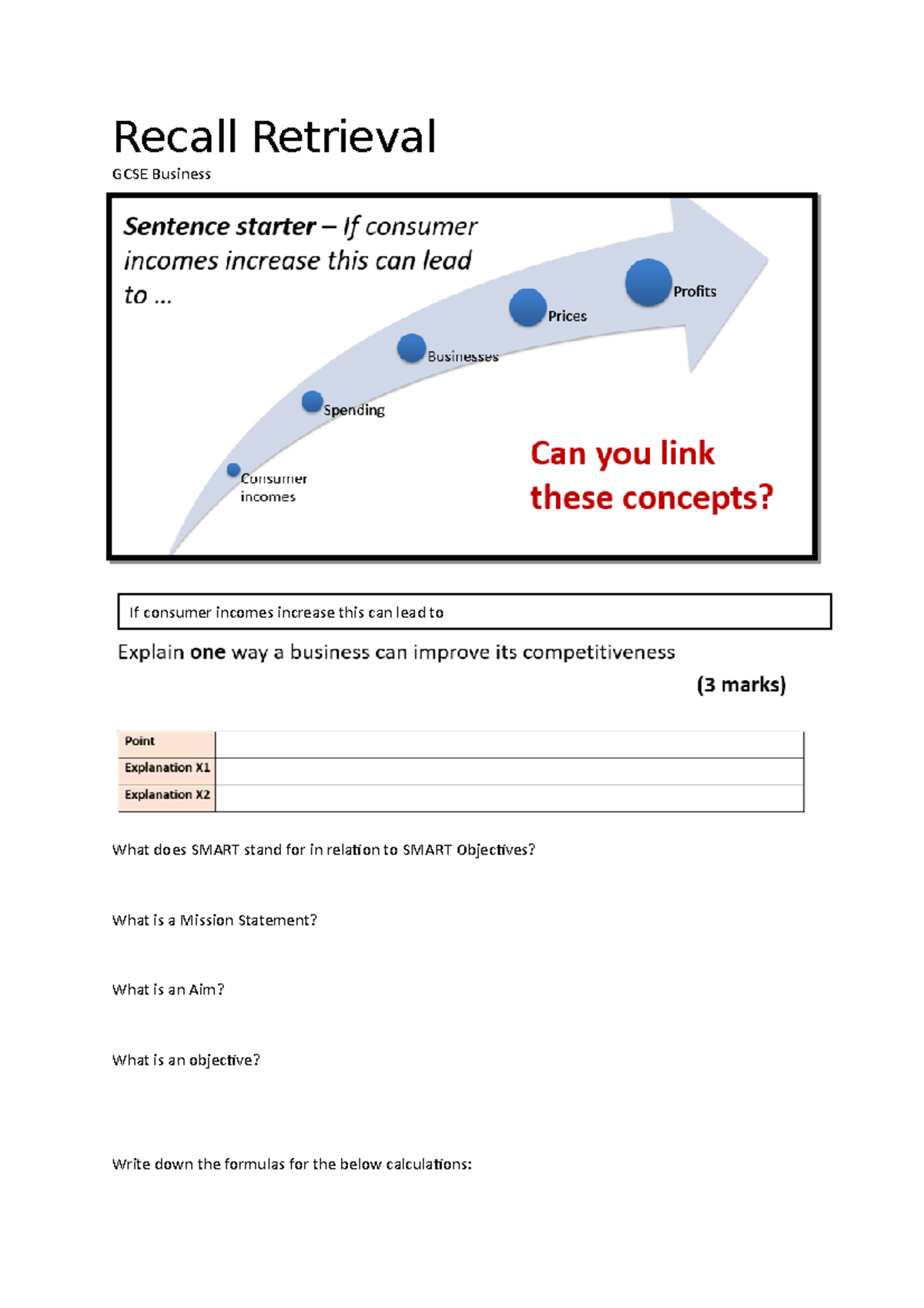 Recall Retrieval 2 - Standalone worksheet - Recall Retrieval GCSE ...