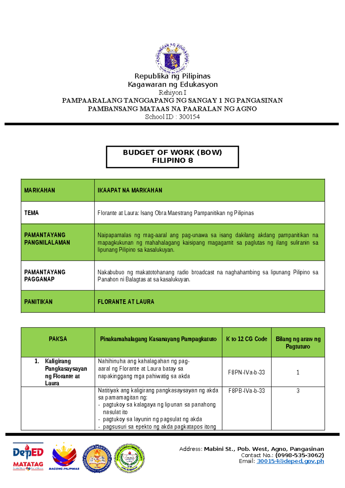 BOW Q4 Filipino 8 Congested 28 days - Republika ng Pilipinas Kagawaran ...
