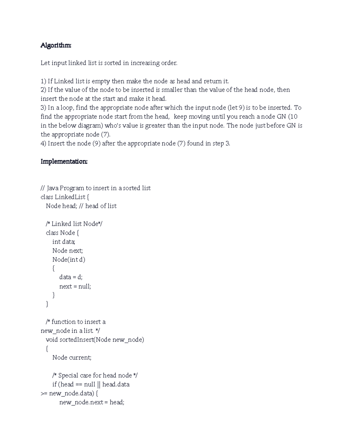 Document - xkskskksskks kdkdkdkd - Algorithm: Let input linked list is ...