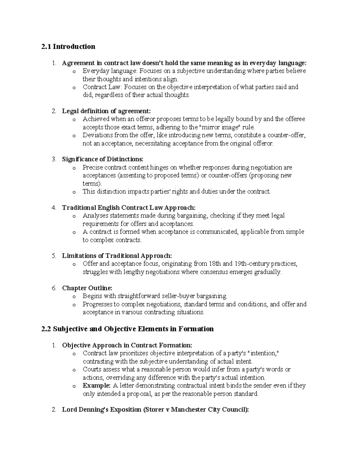 Notebook Chapter 2 Notes - 2 Introduction 1. Agreement in contract law ...
