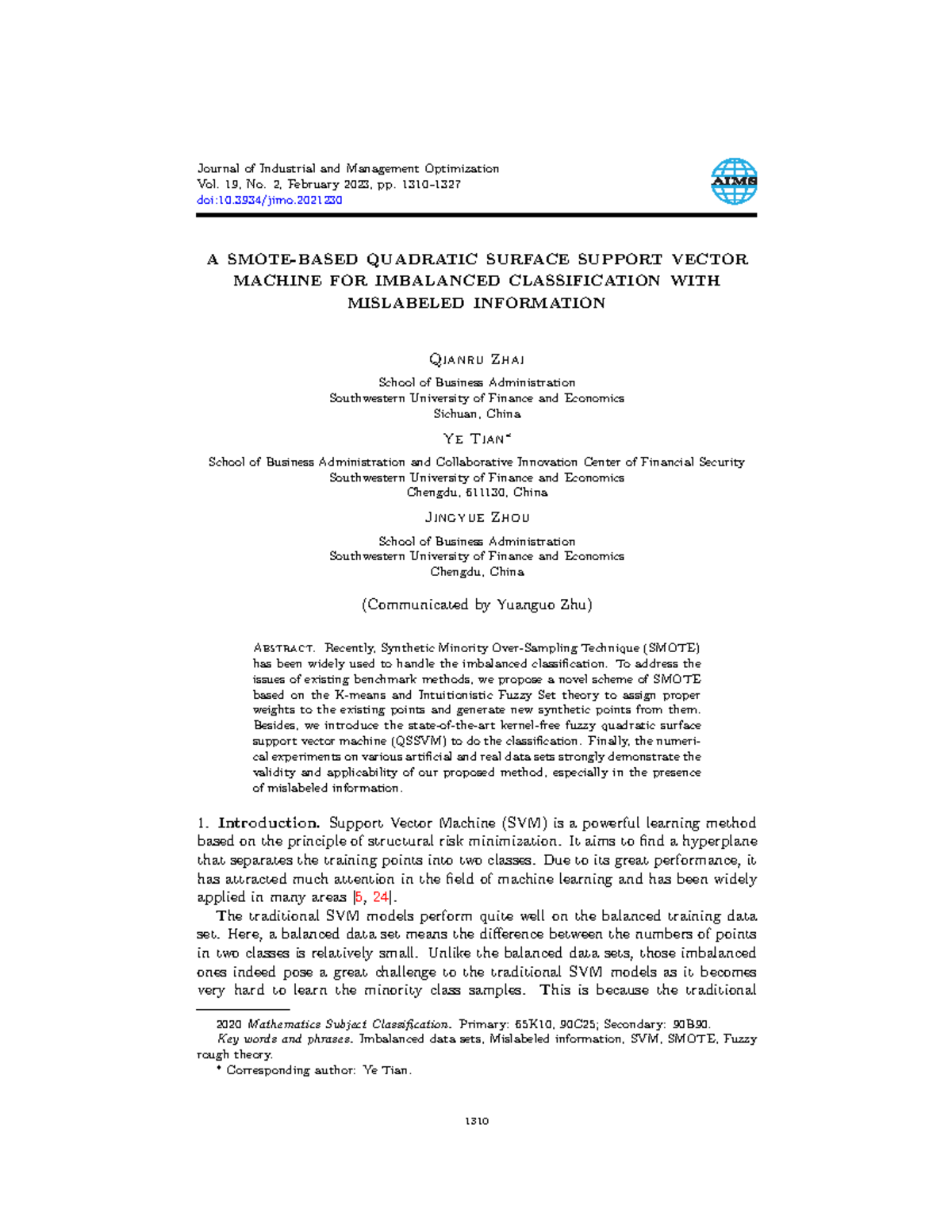 ana anana anananana - Journal of Industrial and Management Optimization ...