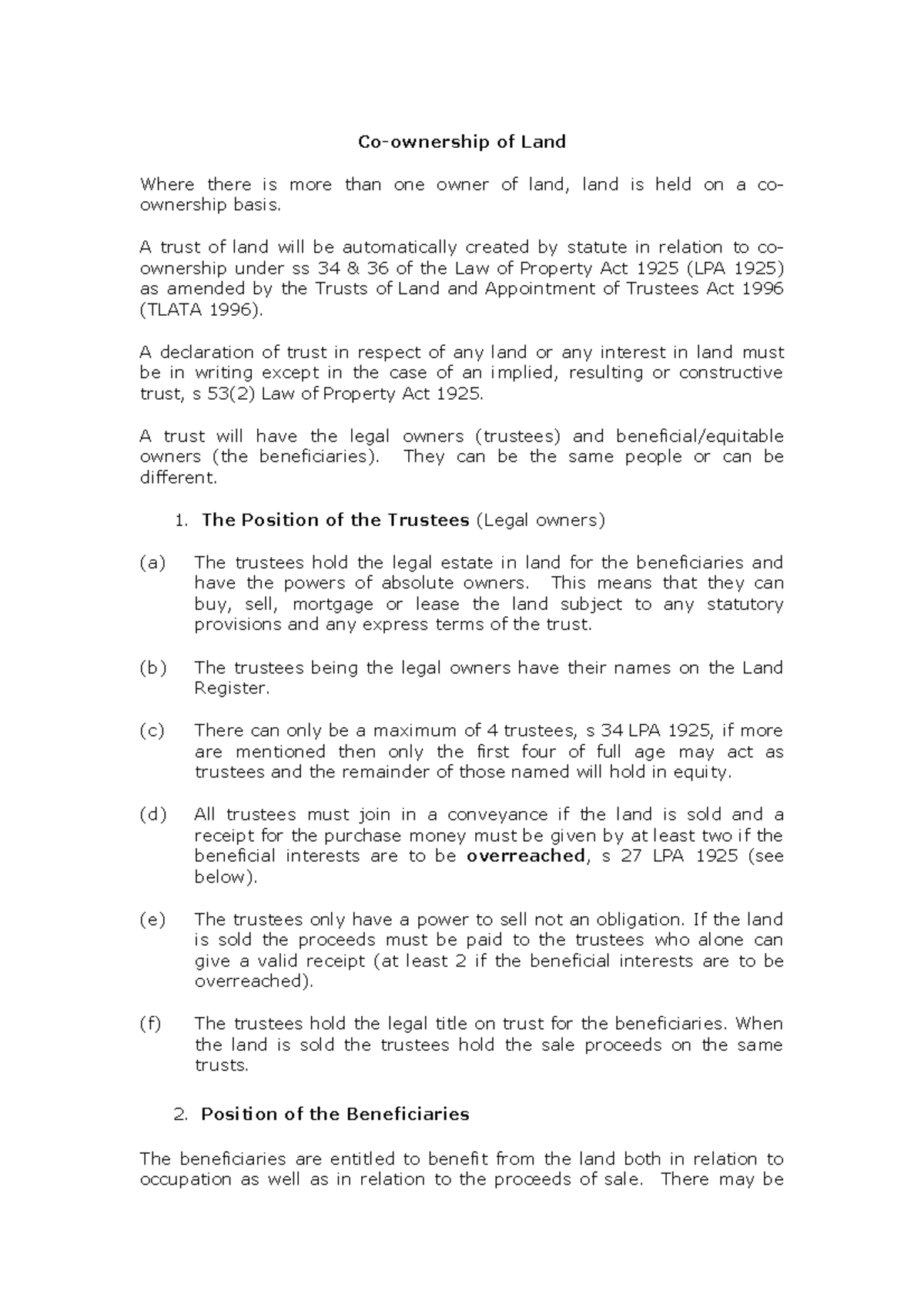 Handout - Co-ownership of Land Where there is more than one owner of ...