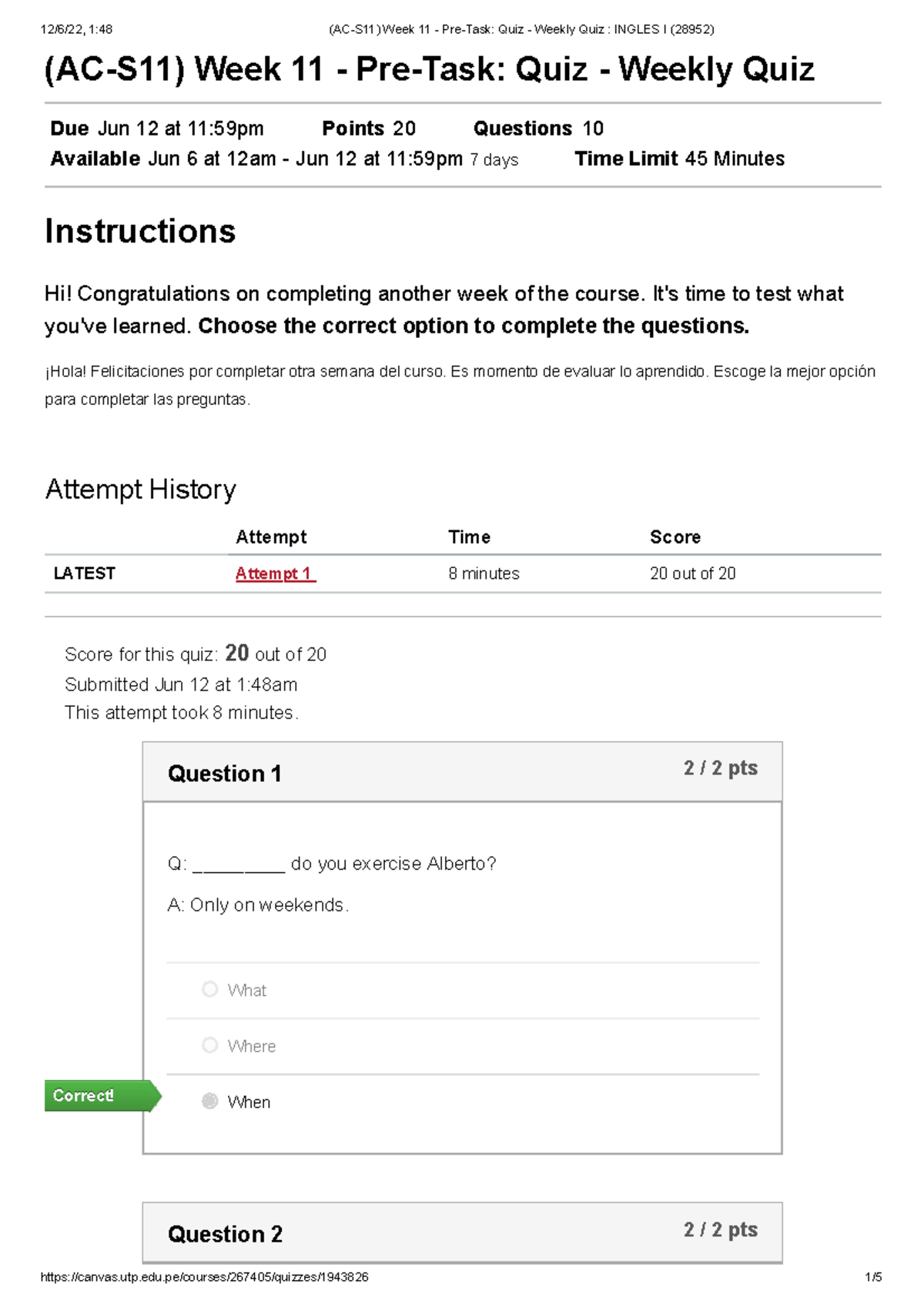 (AC-S11) Week 11 - Pre-Task Quiz - Weekly Quiz Ingles I (28952) - (AC-S11) Week 11 - Pre-Task ...
