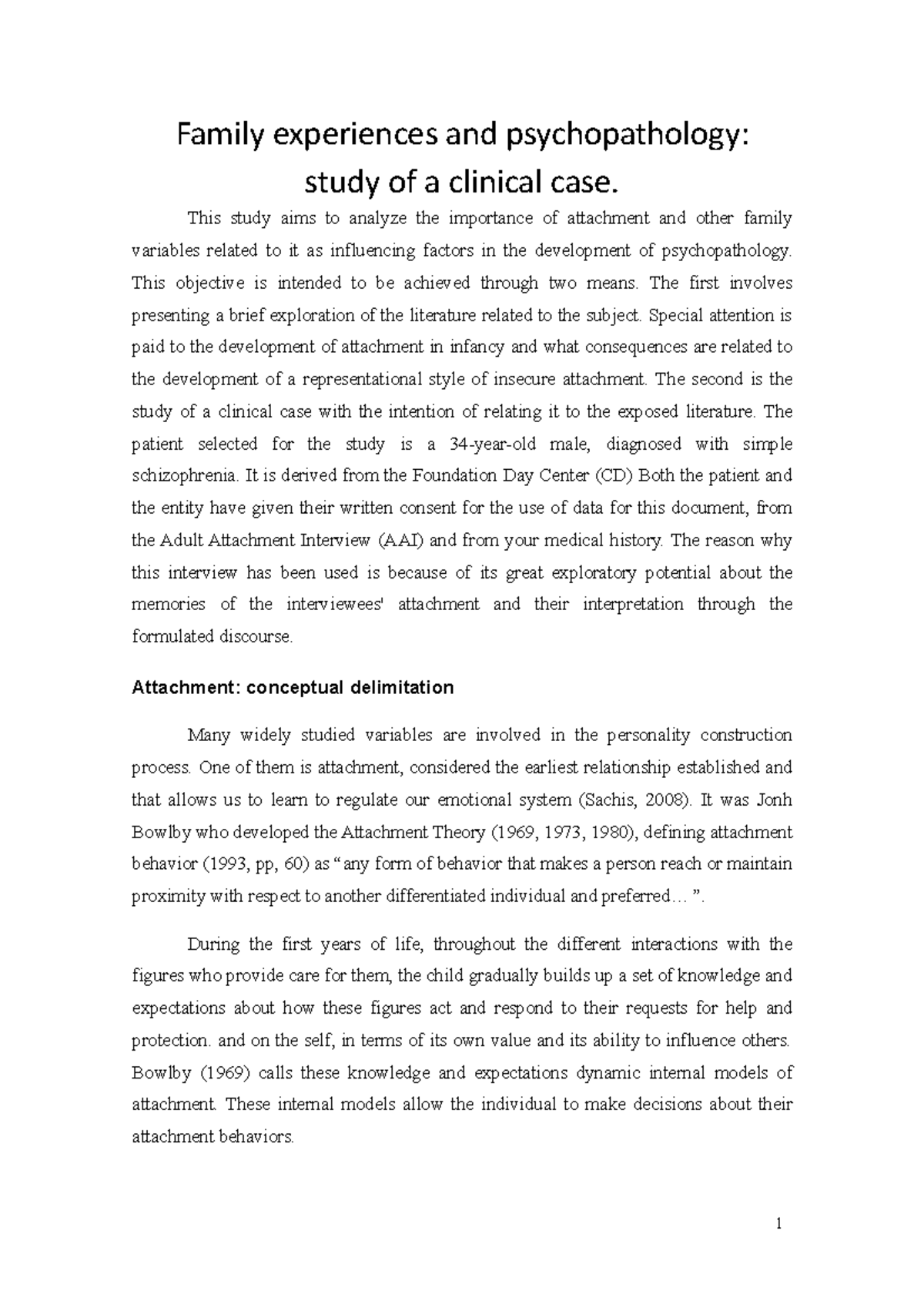 Family experiences and psychopathology study of a clinical case - This ...