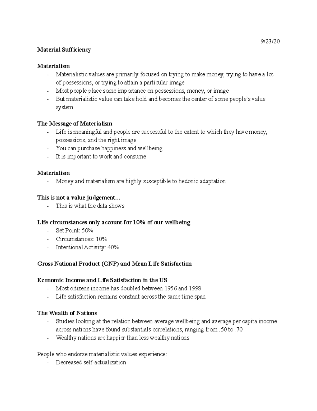 Material Sufficiency Notes - 9/23/ Material Sufficiency Materialism ...
