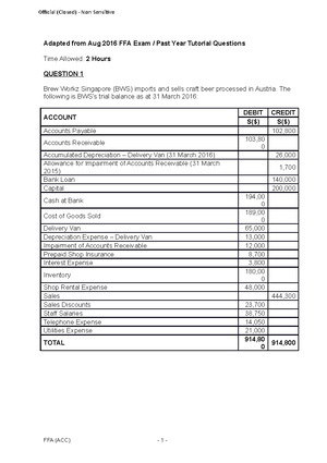 Revision Set 5 (adapted from FEB 2016 FFA Exam) - Adapted from Feb 2016 ...