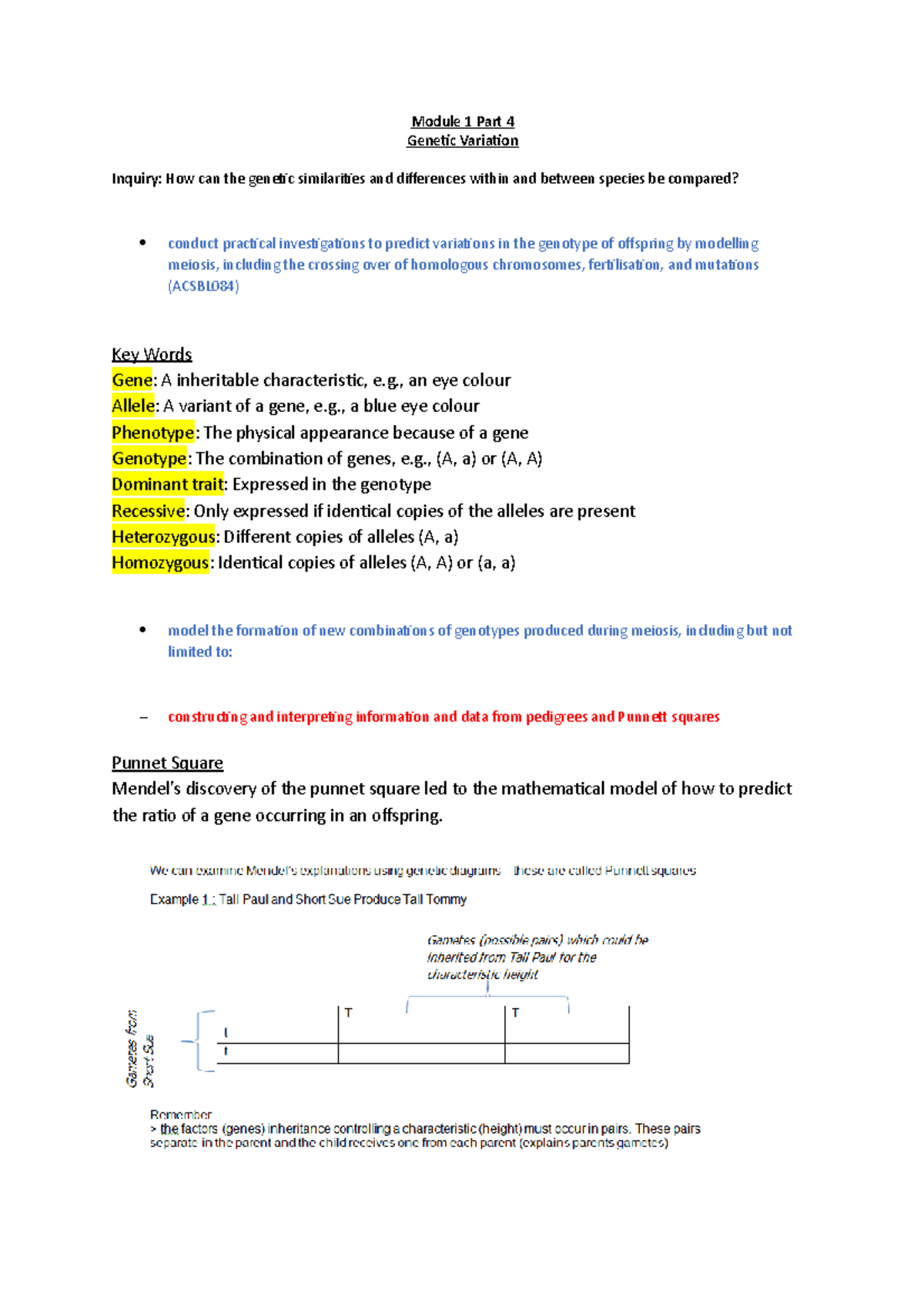 Module 5 Part 4 (Syllabus Bible) - Module 1 Part 4 Genetic Variation Inquiry: How can the ...