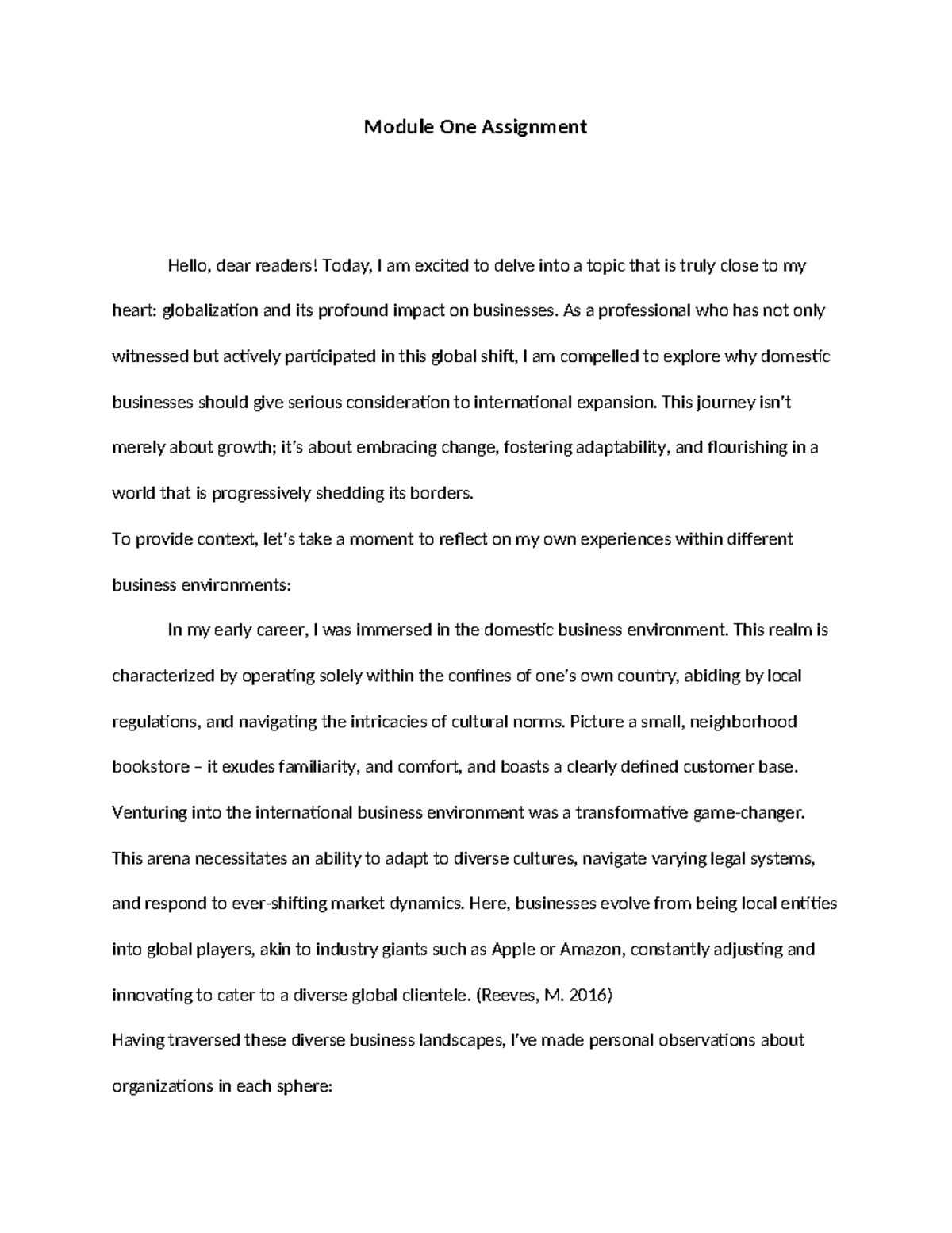 1-2 Assignment - Module One Assignment Hello, dear readers! Today, I am ...