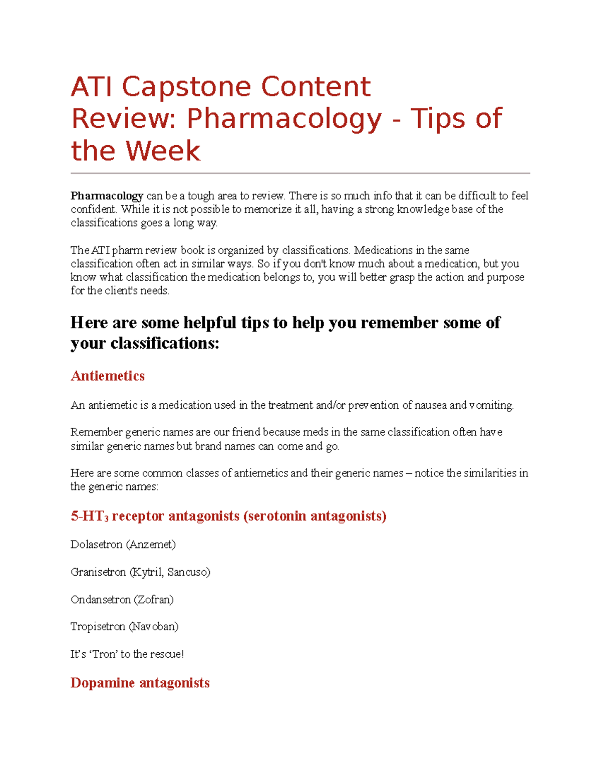 Pharmacolgy Weekly Tips - ATI Capstone Content Review: Pharmacology ...