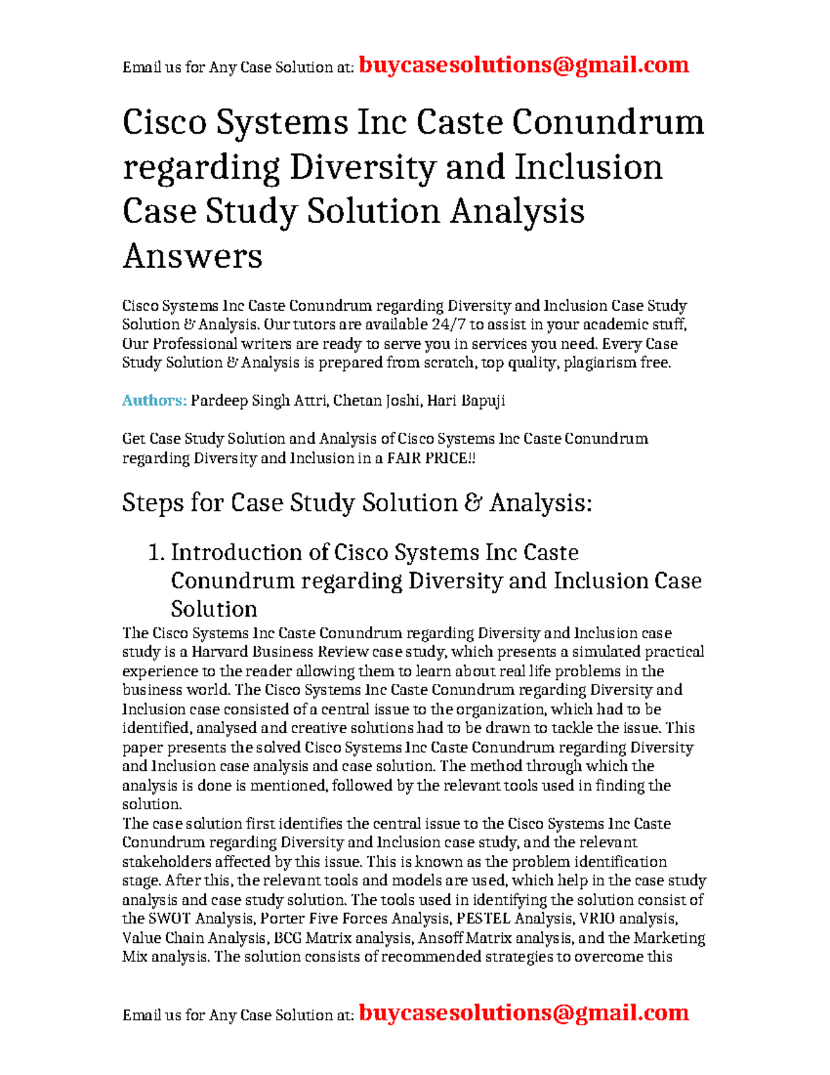 Case Solution Cisco Systems Inc Caste Conundrum regarding Diversity and Inclusion - Cisco ...