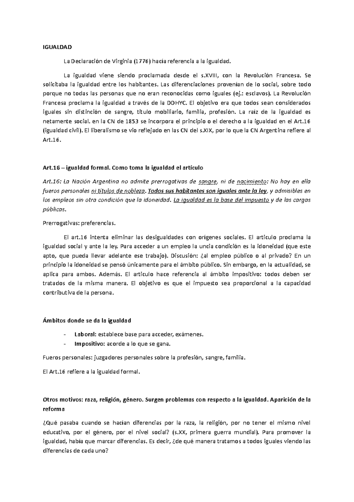 Resumen - 2do parcial - ,,,, - IGUALDAD La Declaración de Virginia ...