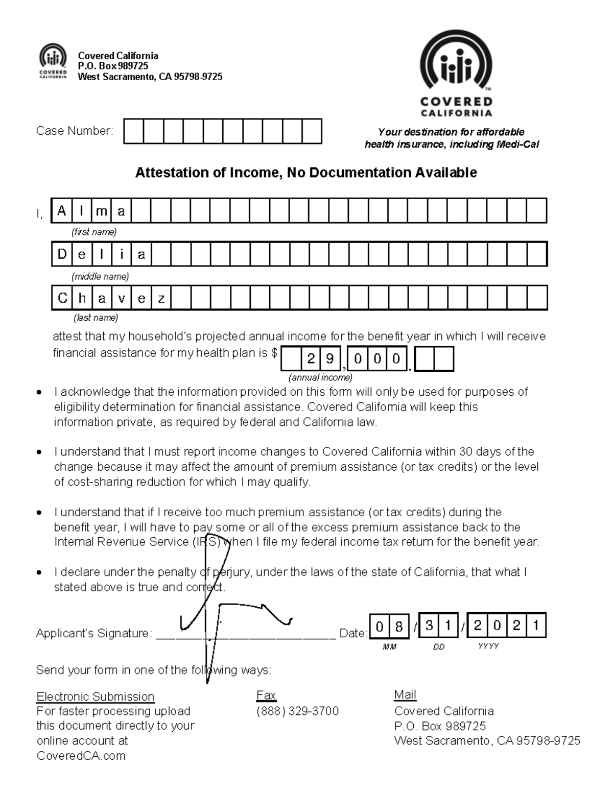 Attestation Form Income No Documentation Available English - Covered ...