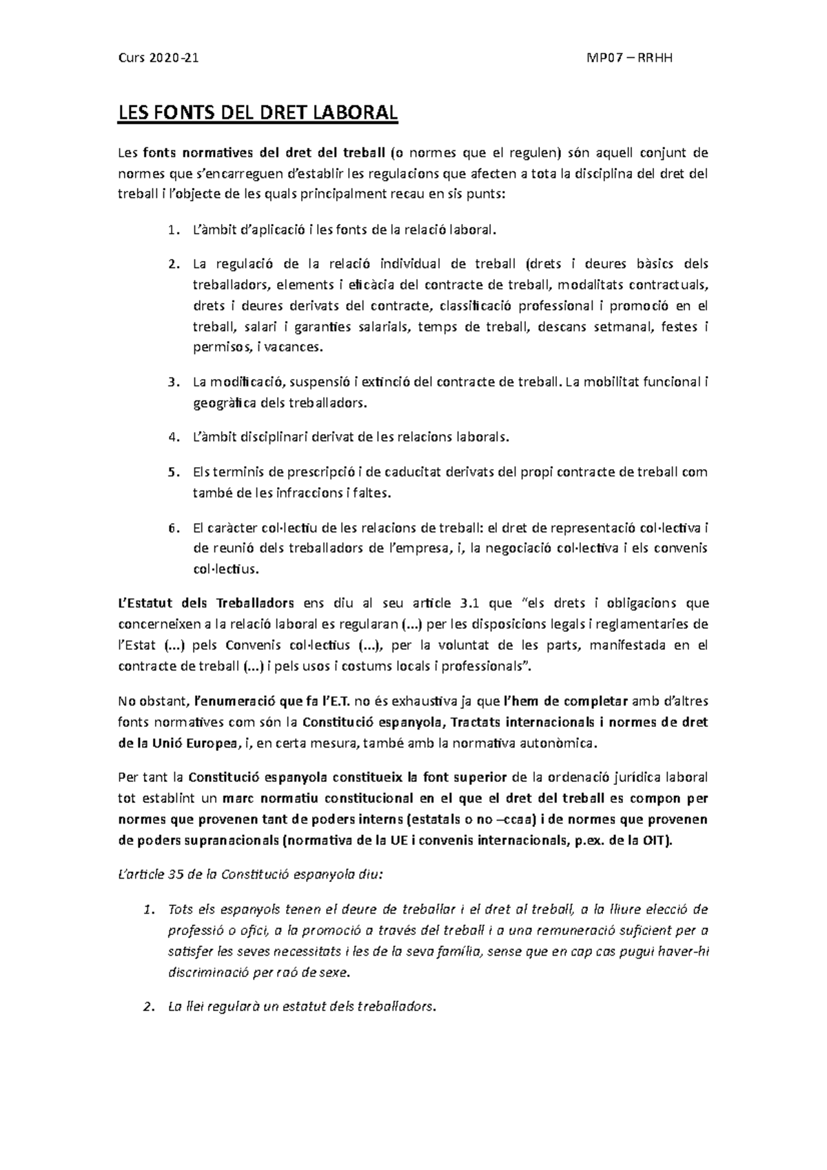 0. LES Fonts DEL DRET Laboral I Principis Daplicació DE LES Fonts 2019 ...
