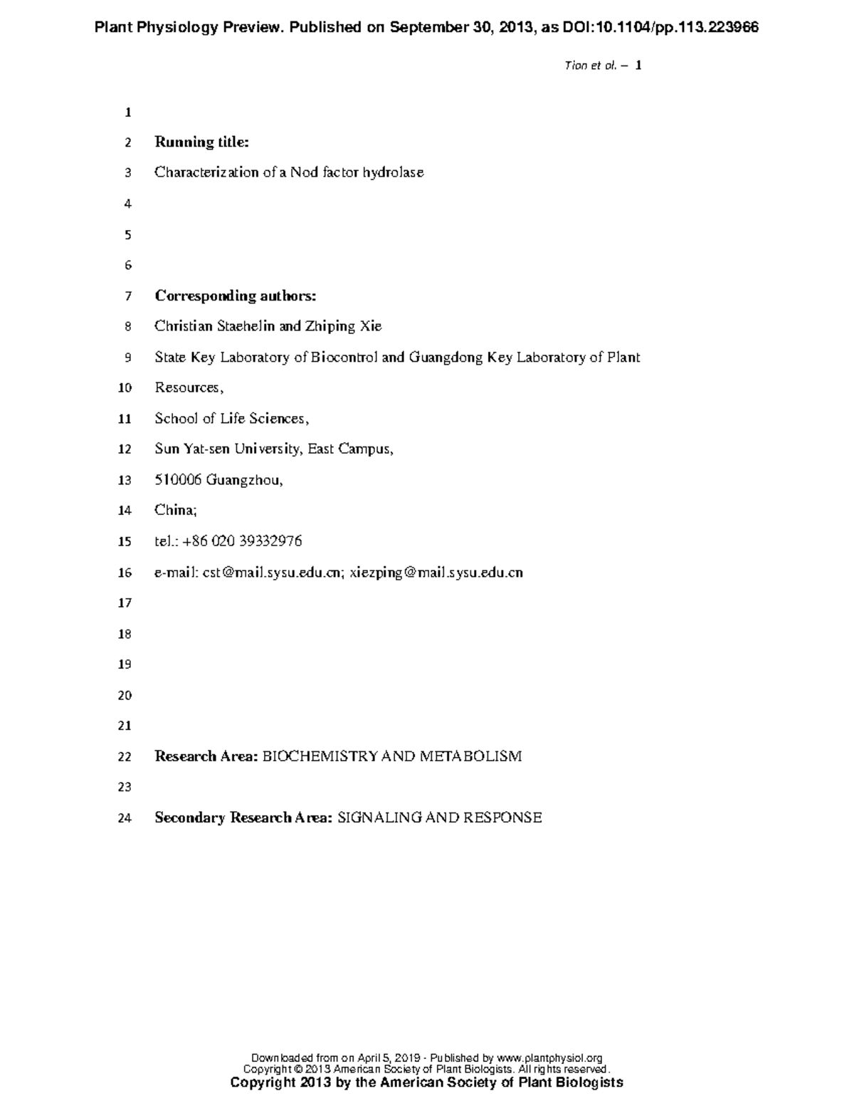 Running title Characterization of a Nod factor - Plant Physiology ...
