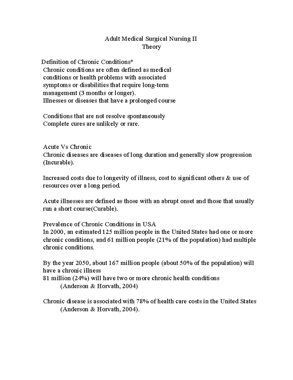 Chronic conditions nursing notes - Adult Medical Surgical Nursing II ...