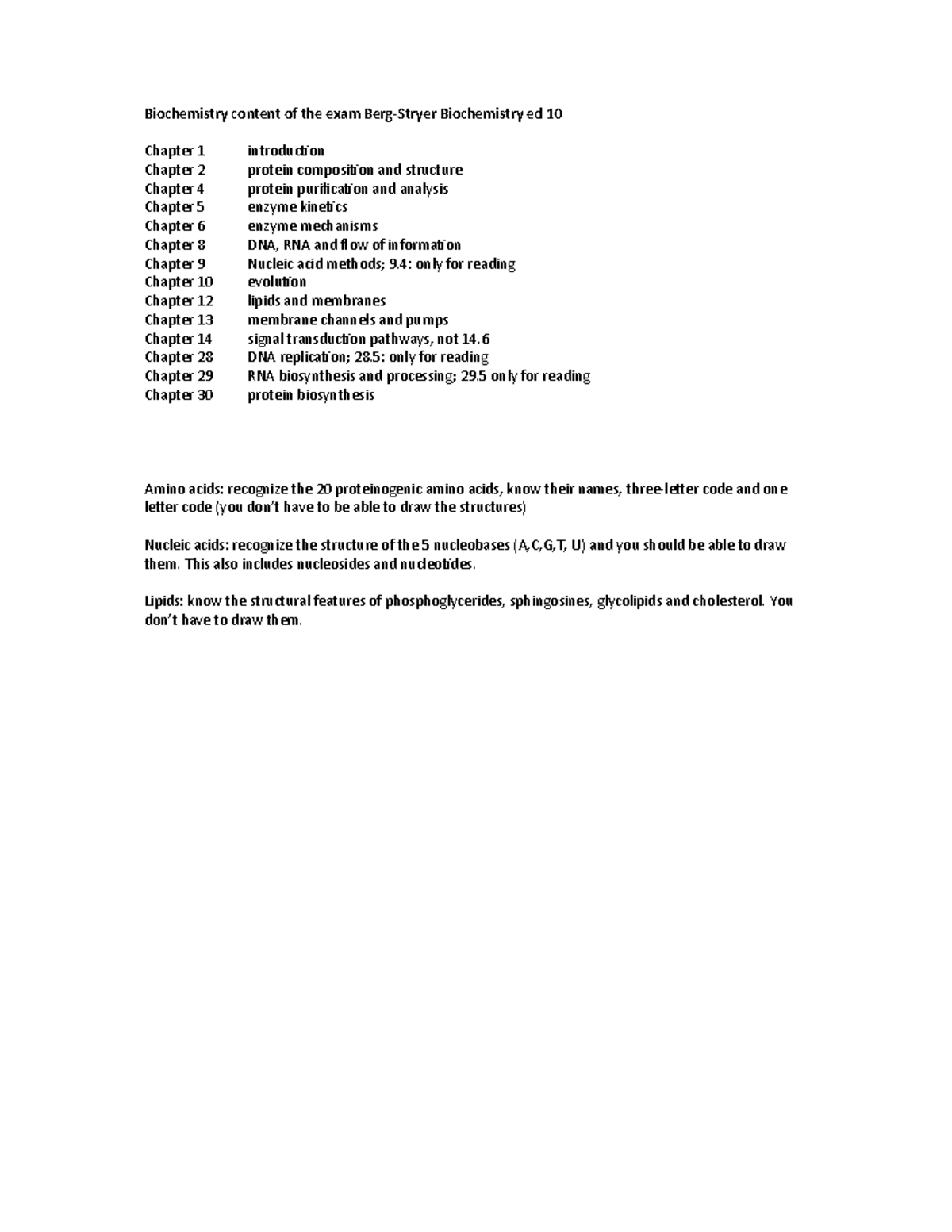 Biochemistry content ed 10 and 9 - Biochemistry content of the exam ...