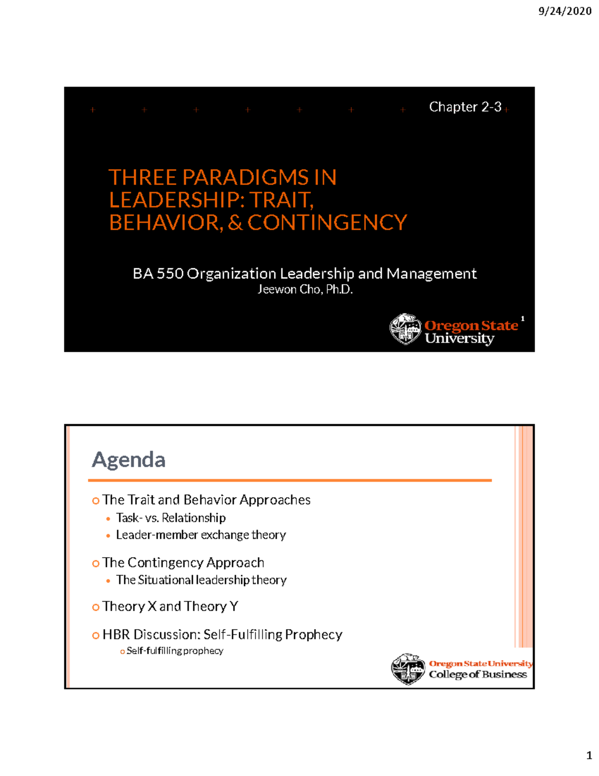 Chapter 2-3 Three Paradigms in Leadership 2 pages per slide - BA 550 ...