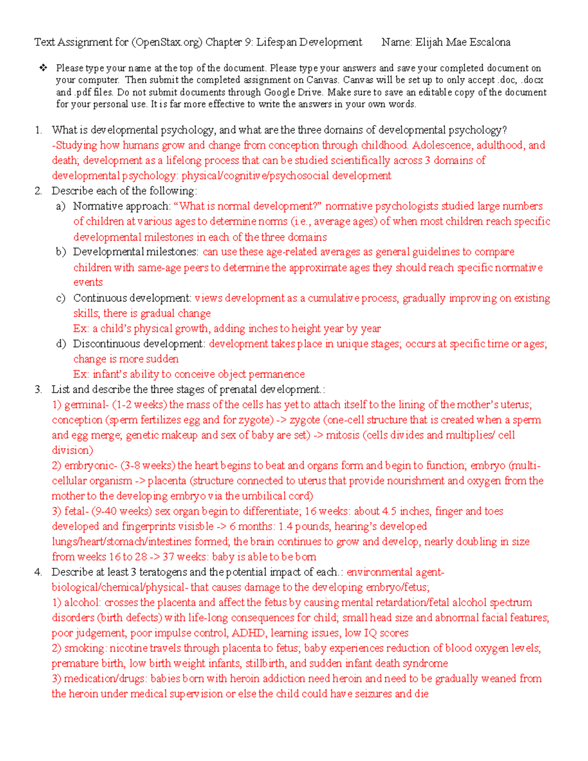 Text Assignment- Chapter 9 Lifespan Development - PSYC 2301 - San Jac - Studocu