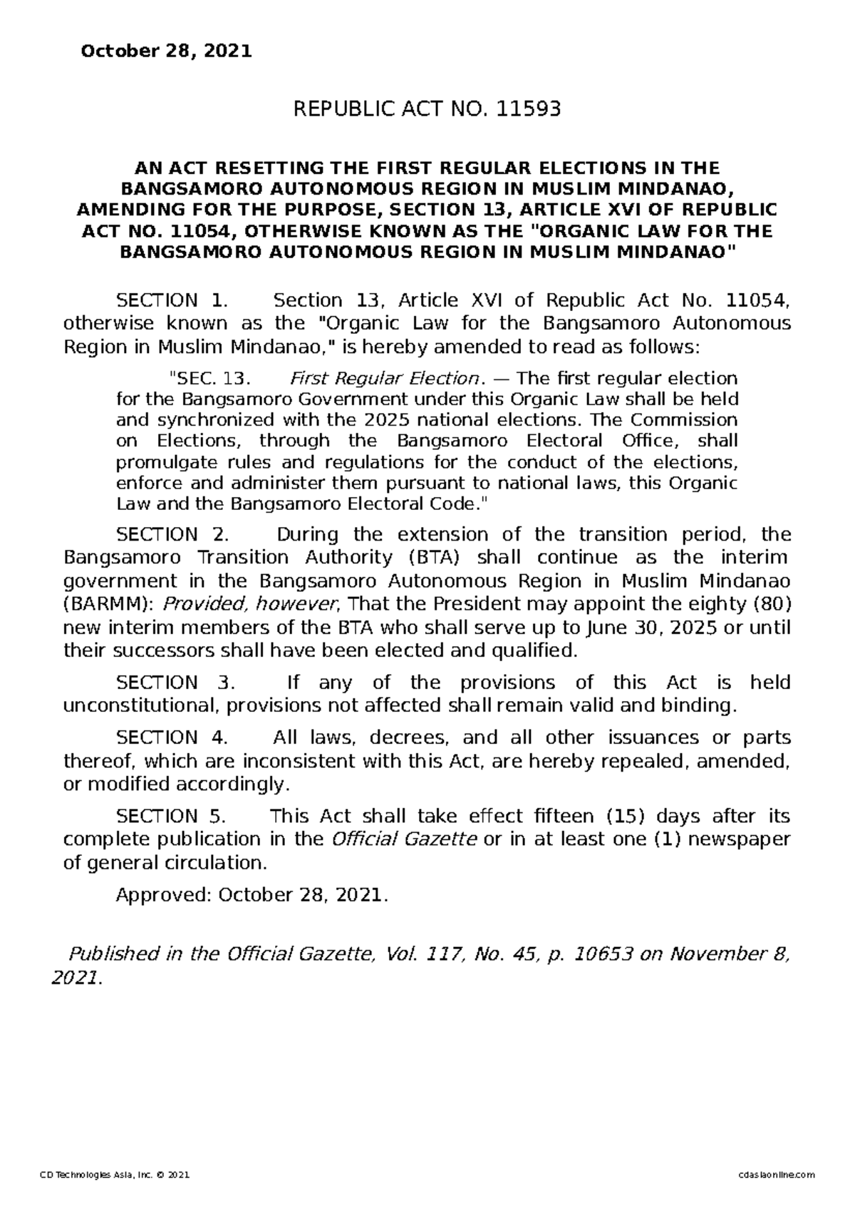 2. R.A No. 11593 - Notes - October 28, 2021 REPUBLIC ACT NO. 11593 AN ...