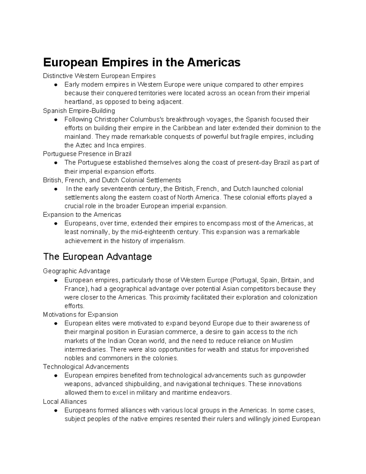 AP World History NOTES - European Empires in the Americas Distinctive ...