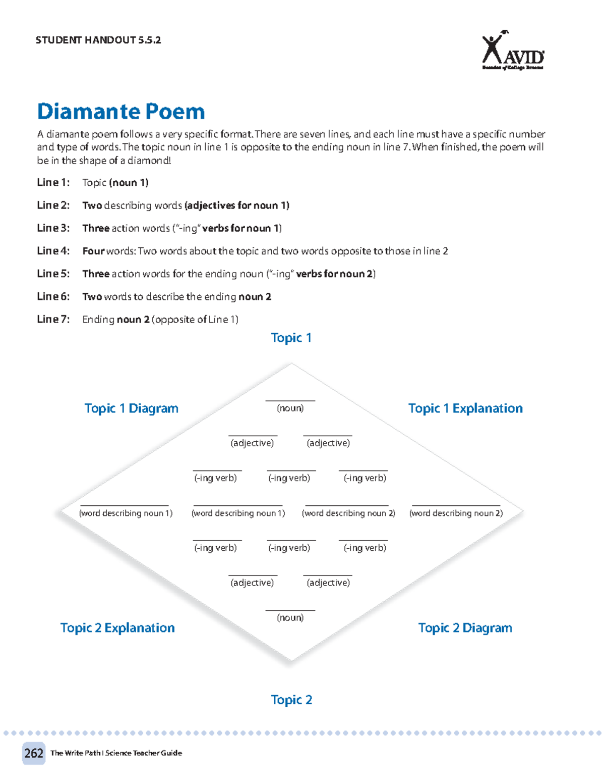 5.5.2 - Diamante Poem - Standard diamond poem - 262 The Write Path I ...