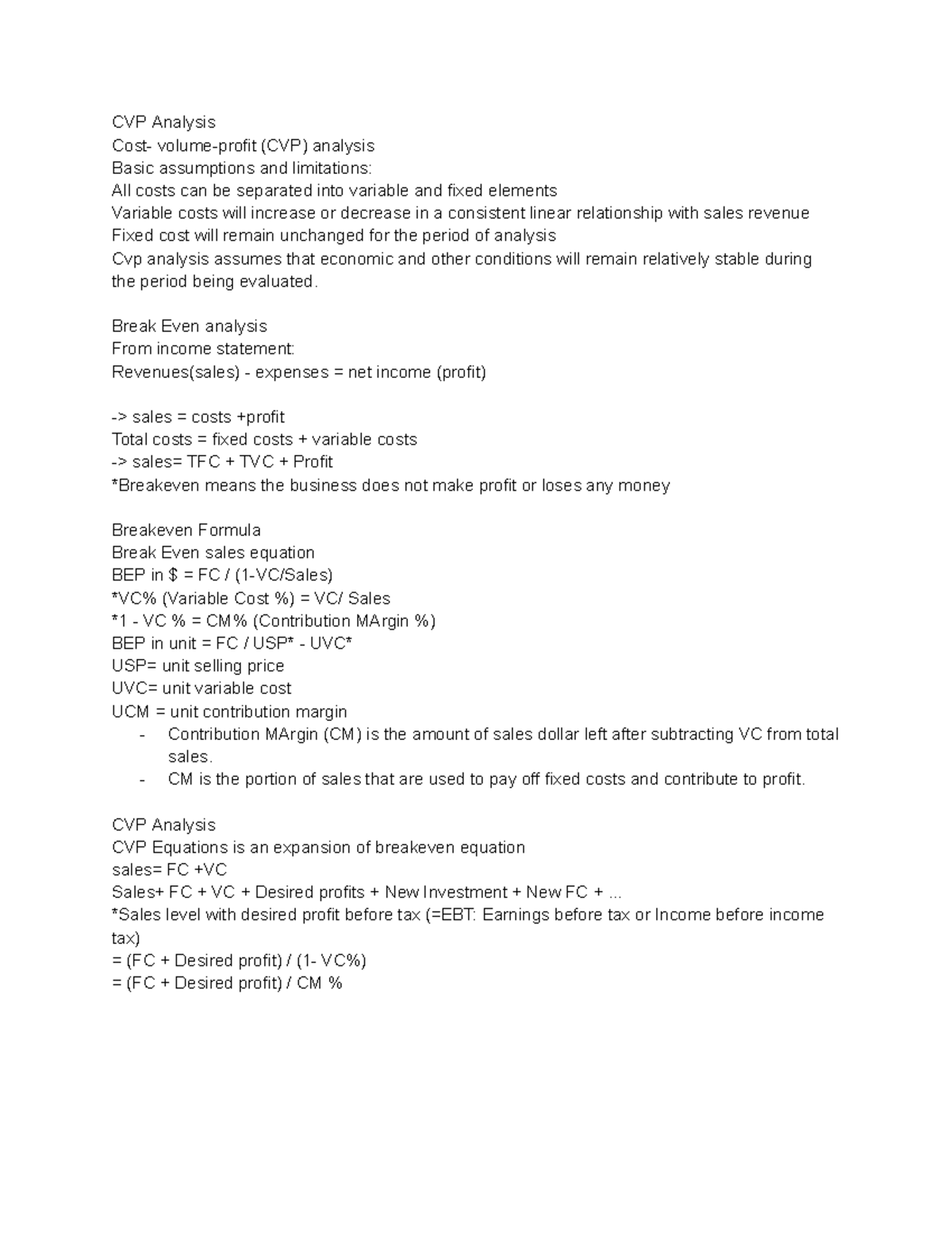 Hft 3431 chp 8 notes - CVP Analysis Cost- volume-profit (CVP) analysis ...