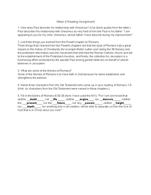 Week 2 Bible Reading Assignment - Week 2 Bible Reading Assignment Who ...