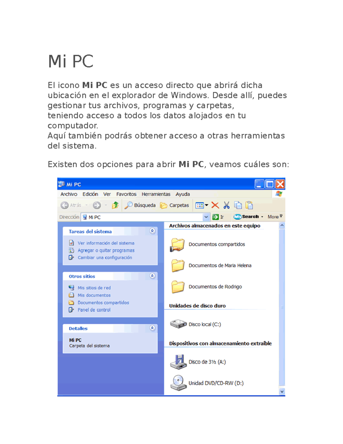 Mi PC - ok Cartilla de informática y tecnología CAIC grado cuarto - Mi ...