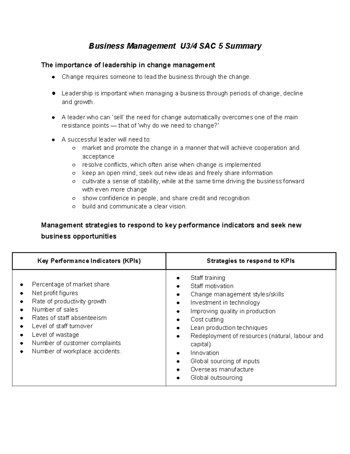 Business Management U3 4 SAC 5 Summary - Business Management U3/4 SAC 5 ...