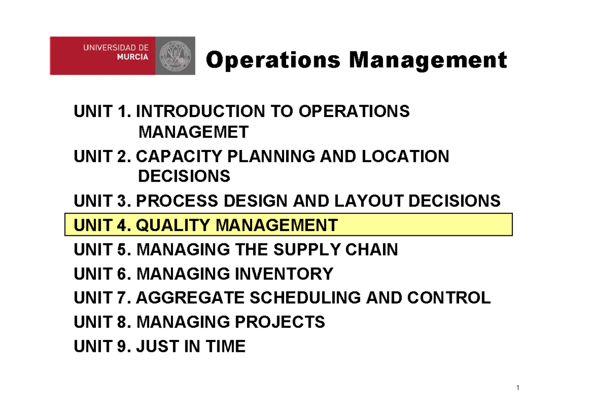 Unit 4 OM 2021 - Operations Management - UNIT 1. INTRODUCTION TO ...