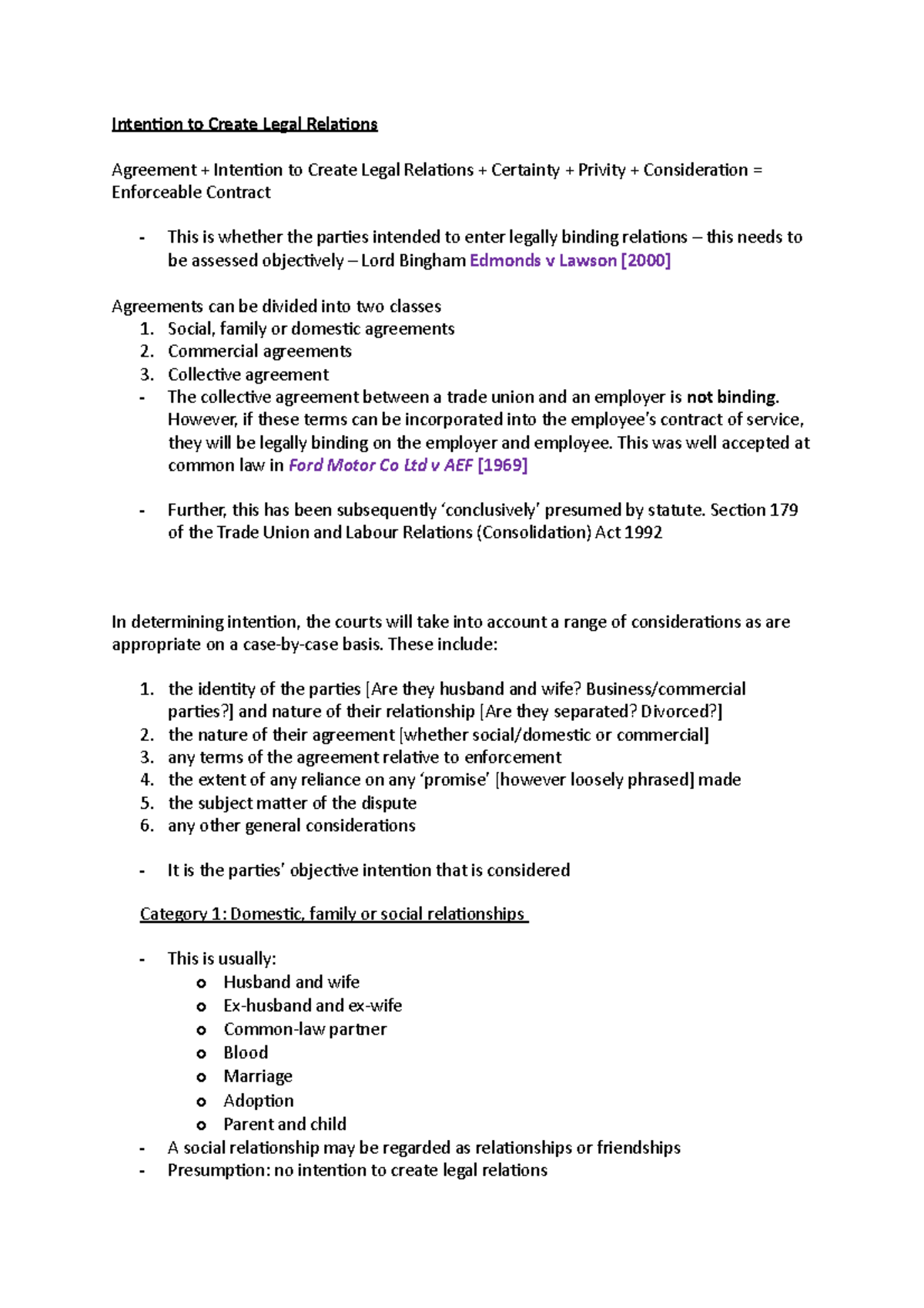 Intention to Create Legal Relations and Certainty - Social, family or ...