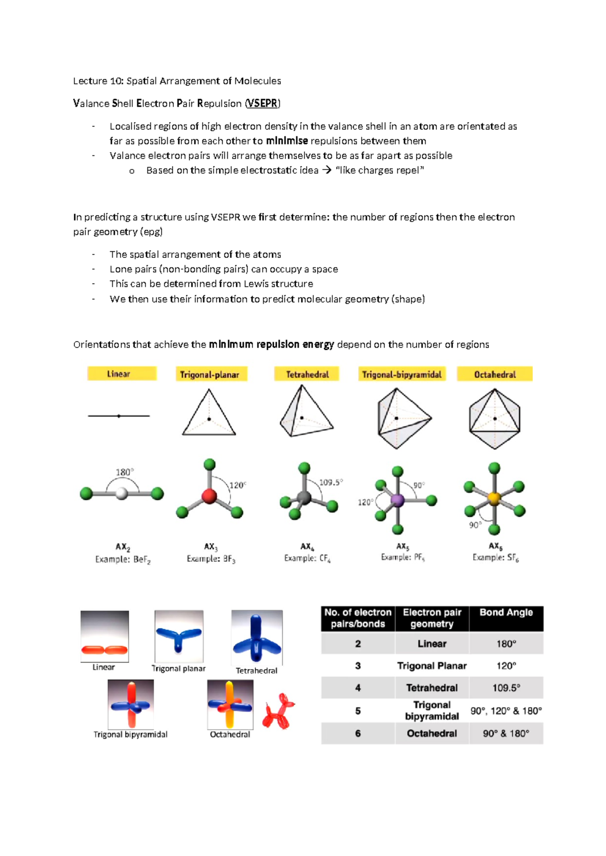 CHEM Lecture 4 - Lecture 10: Spatial Arrangement of Molecules Valance ...