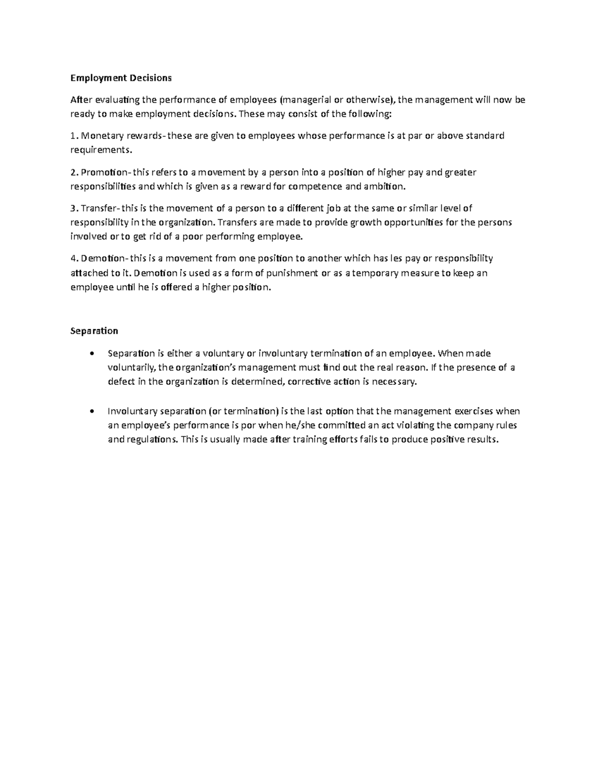 Employment Decisions and Separations - Employment Decisions After ...