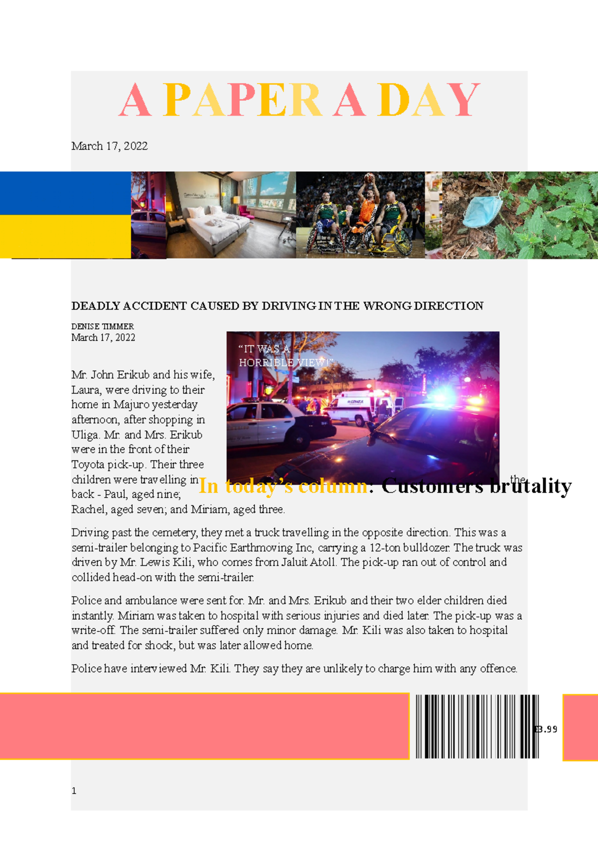 A paper a day - A PAPER A DAY March 17, 2022 DEADLY ACCIDENT CAUSED BY ...