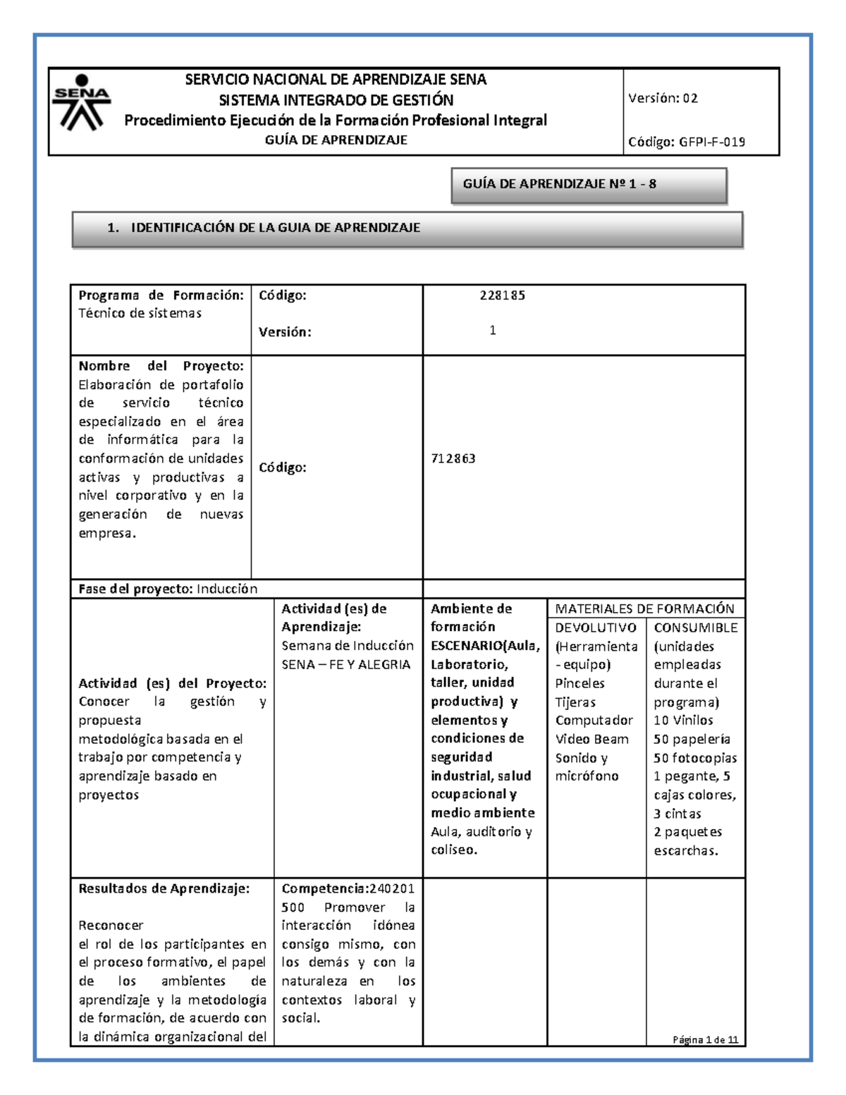 GFPI-F-019 Guia de Aprendizaje Semana DE Induccion SENA - FE Y Alegria 1-8 - SISTEMA INTEGRADO ...