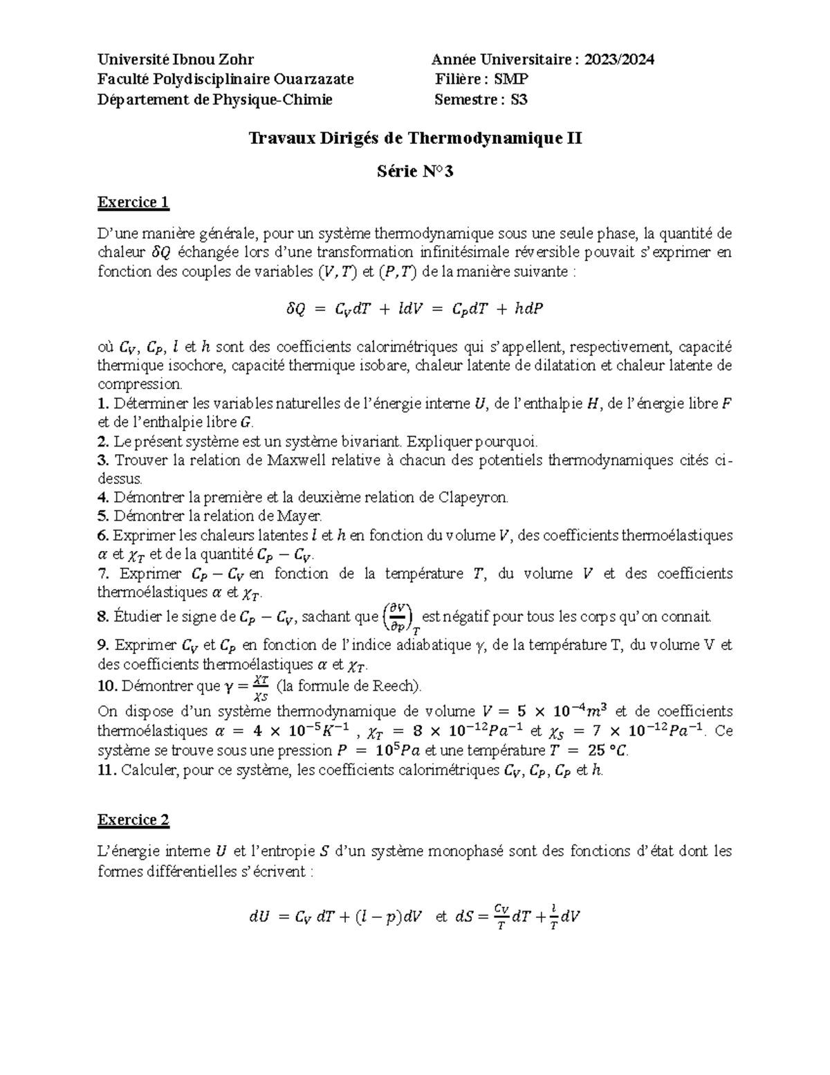 TD-III - Université Ibnou Zohr Année Universitaire : 2023/20 24 Faculté Polydisciplinaire ...