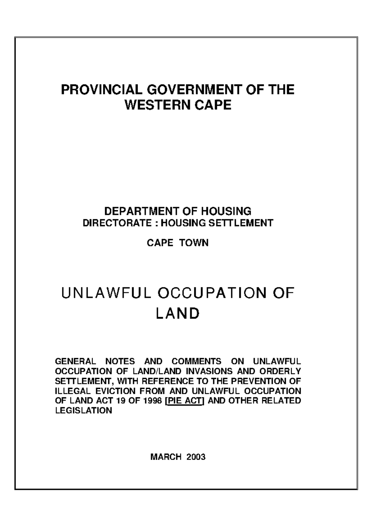 Notes pie acts - PROVINCIAL GOVERNMENT OF THE WESTERN CAPE DEPARTMENT ...