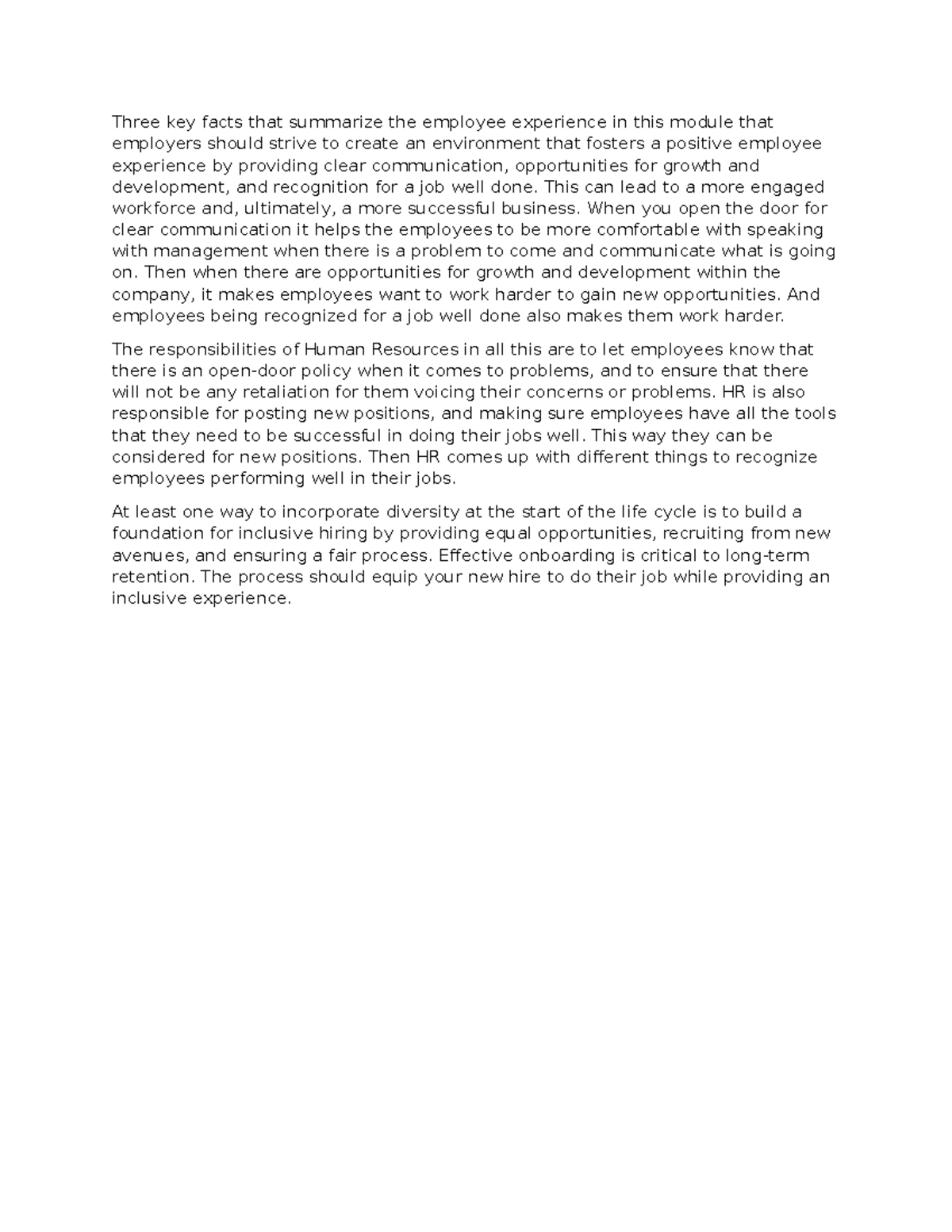 1-3 HR Learning Journal Employee Experience HRM 300 - Three key facts ...