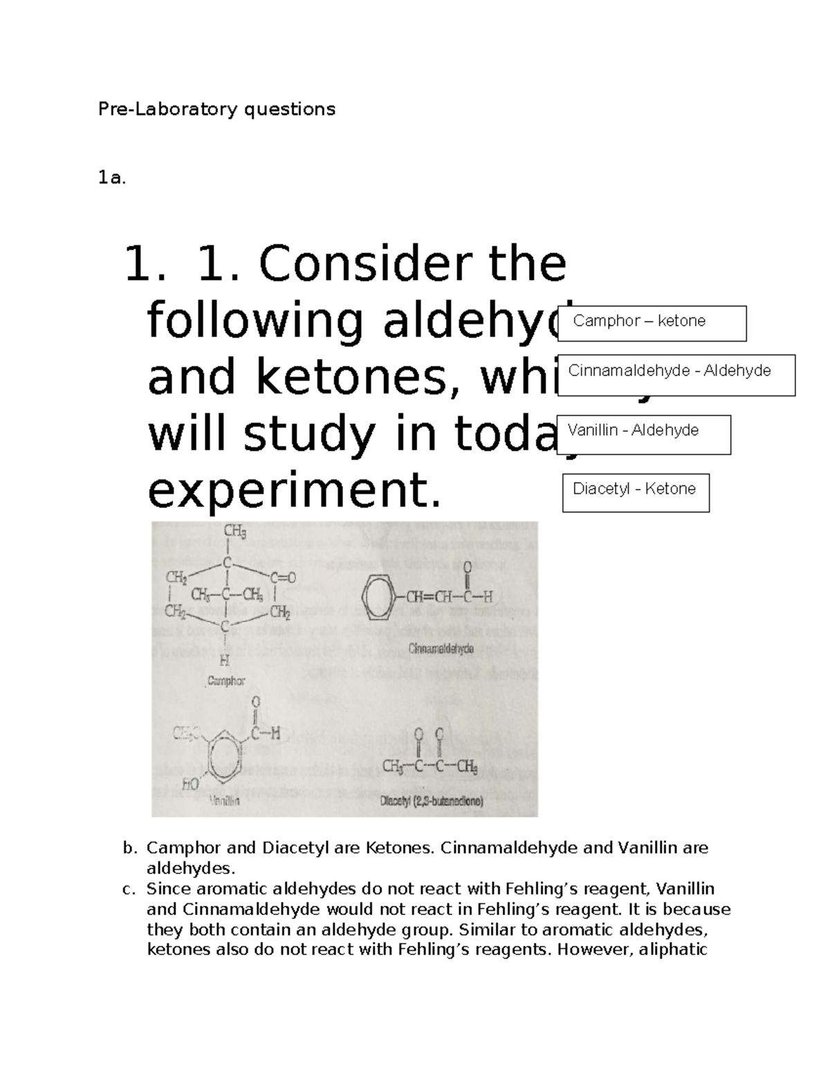 Lab #3 chem 18 - lab report - Pre-Laboratory questions 1a. 1. 1 ...