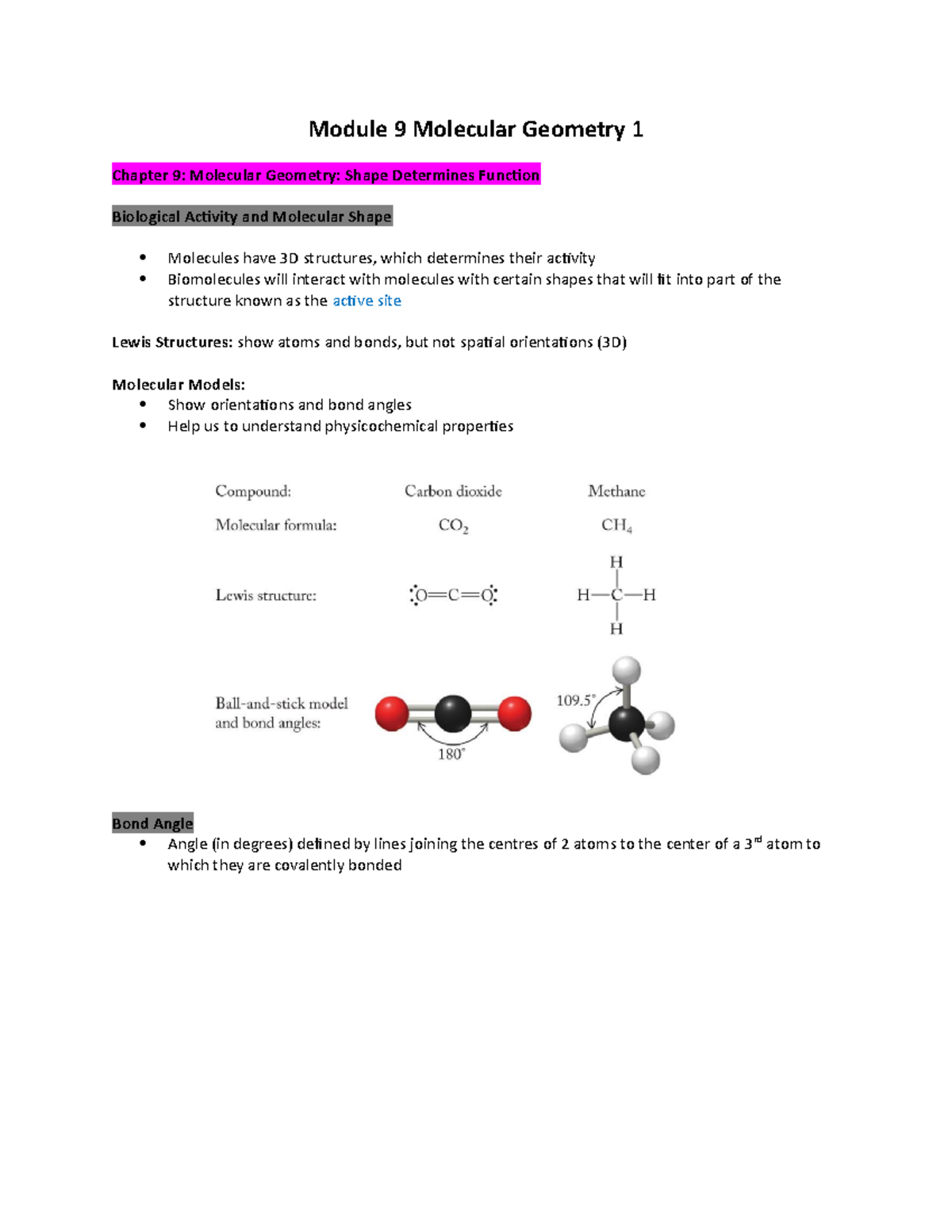 Module 9 Molecular Geometry 1 - Module 9 Molecular Geometry 1 Chapter 9 ...