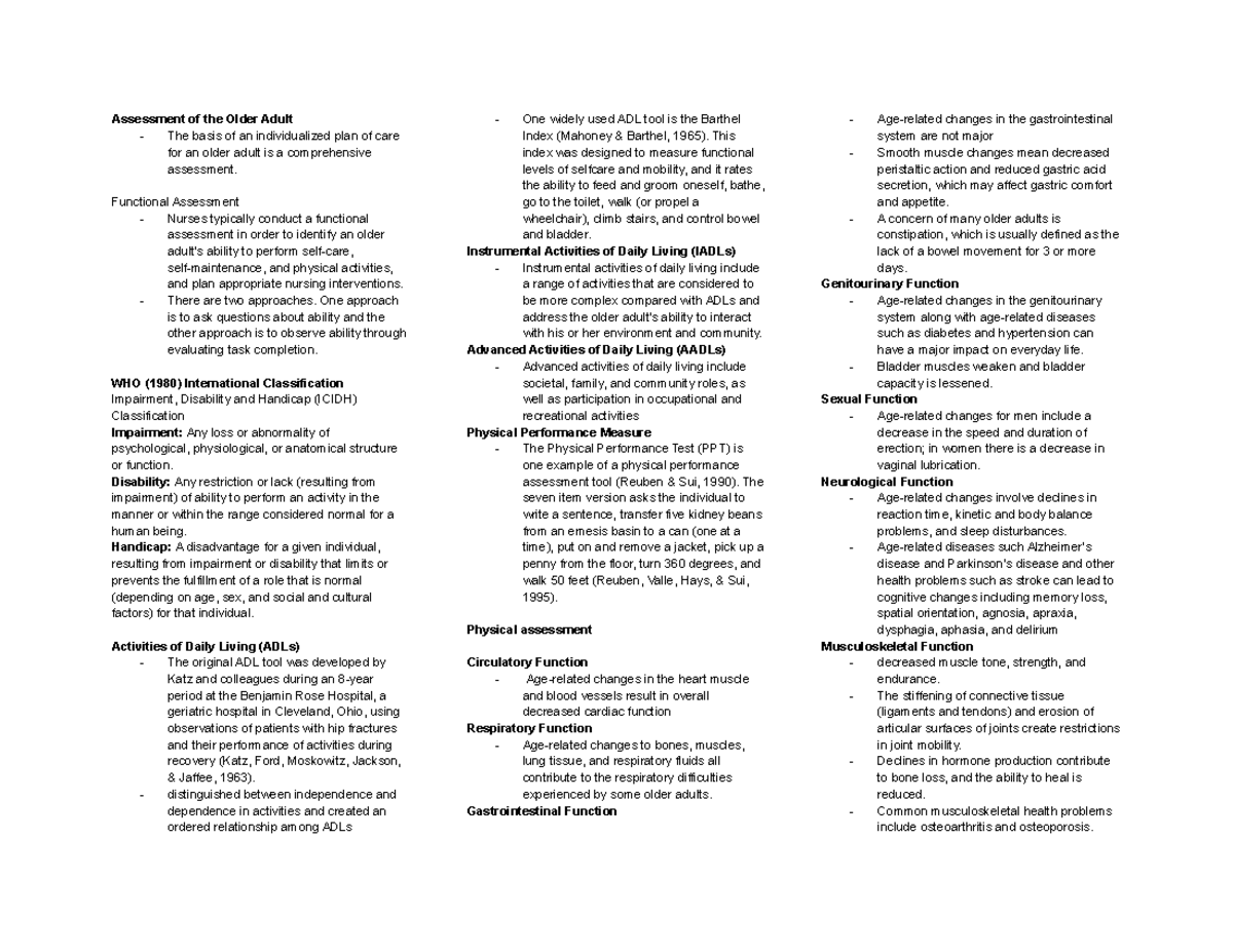 Assessment of the Older Adult - Functional Assessment - Nurses ...