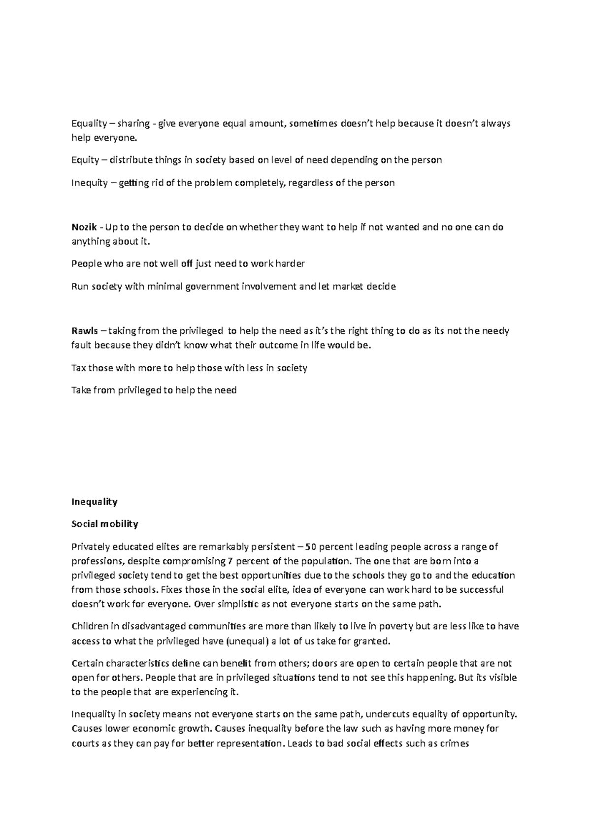 Equality - note taking - Equality – sharing - give everyone equal ...