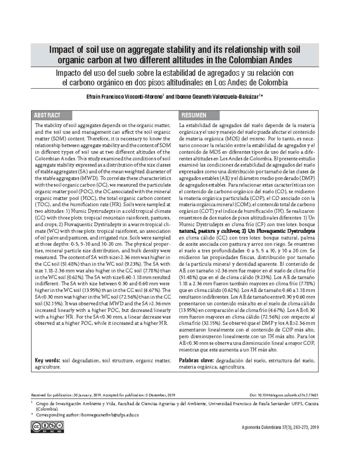 Research paper about soil 2019 Agronomia Colombiana - Received for ...