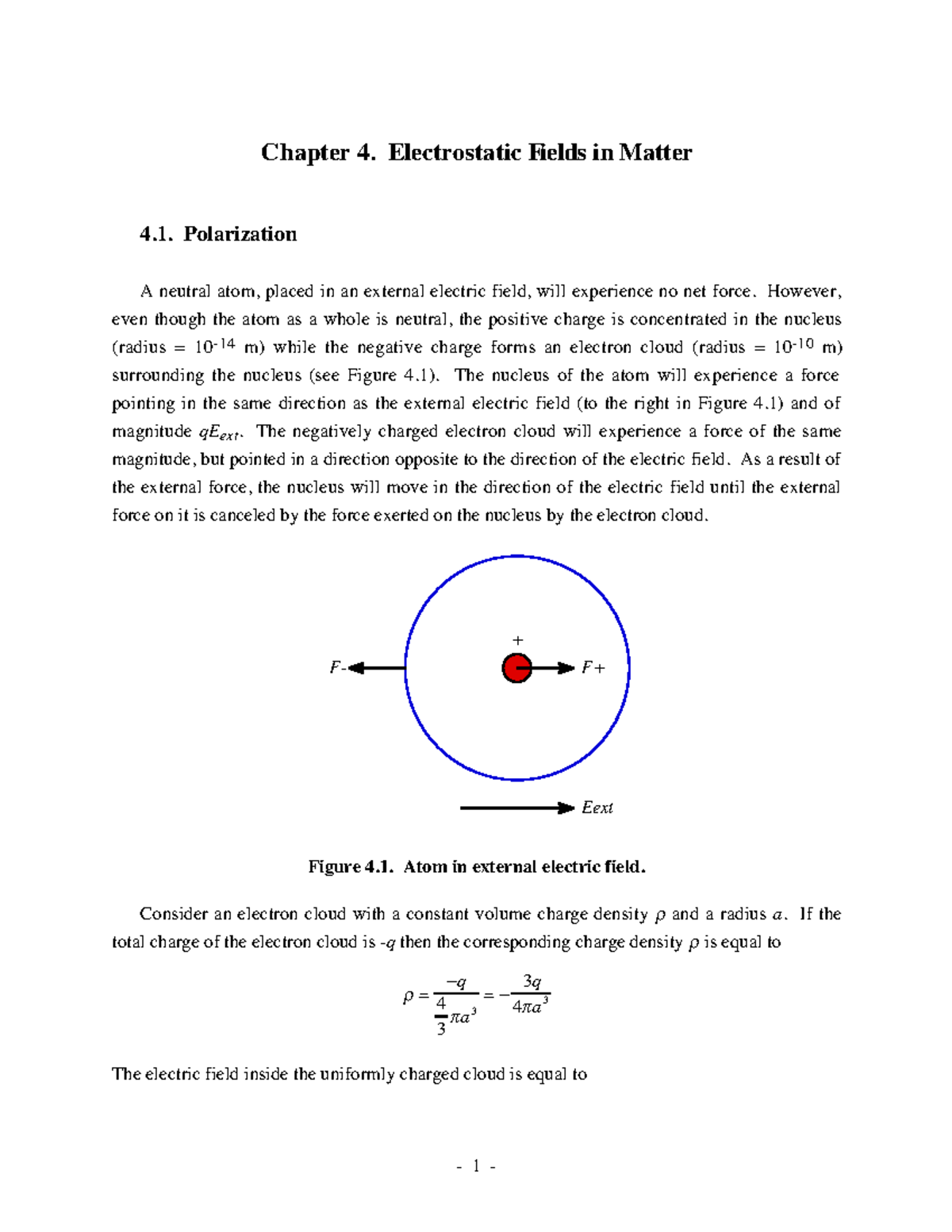 Lecture Notes Chapter 4 - Chapter 4. Electrostatic Fields in Matter 4 ...
